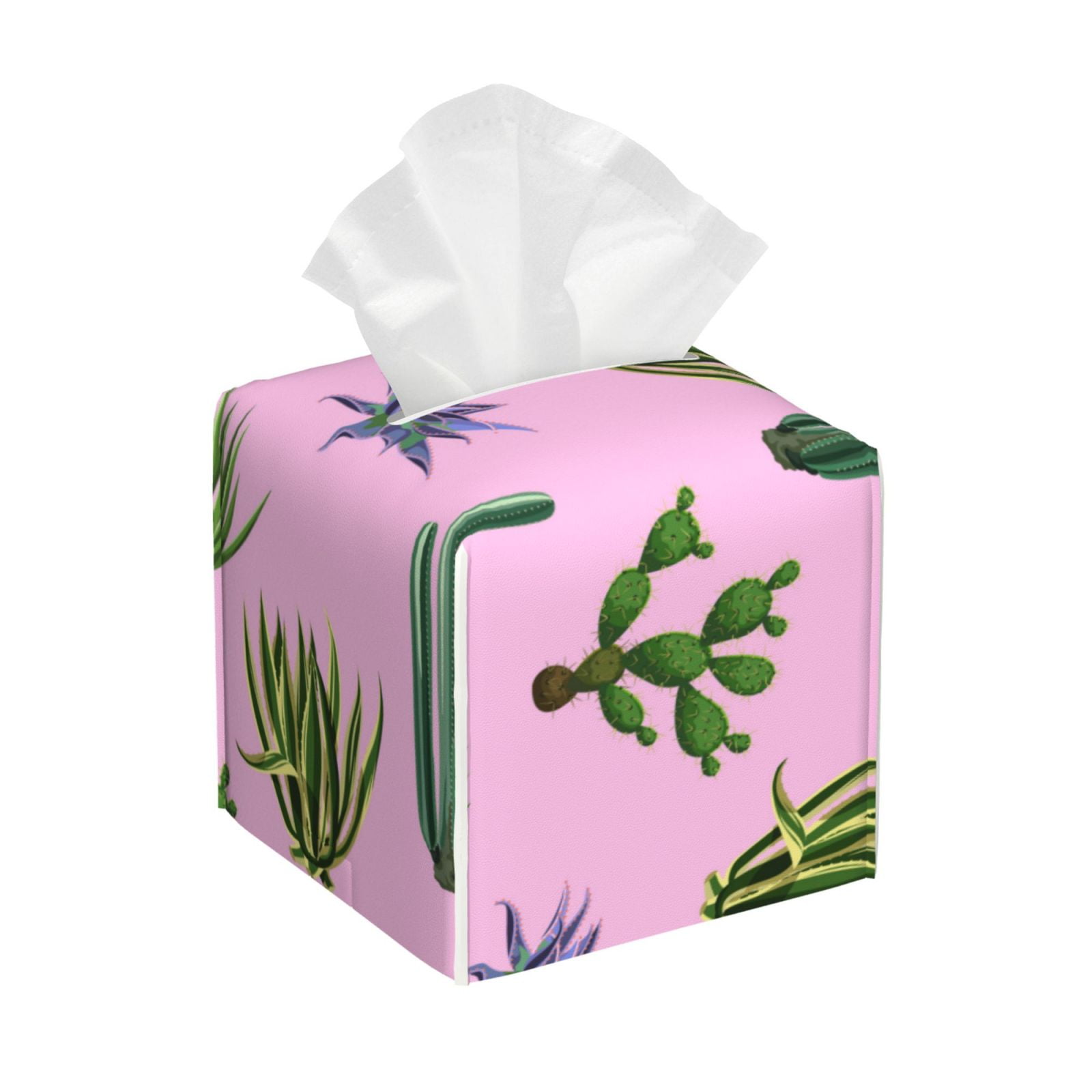 Leather Tissue Box Cover Square - Cactus aloe vera Lightweight ...