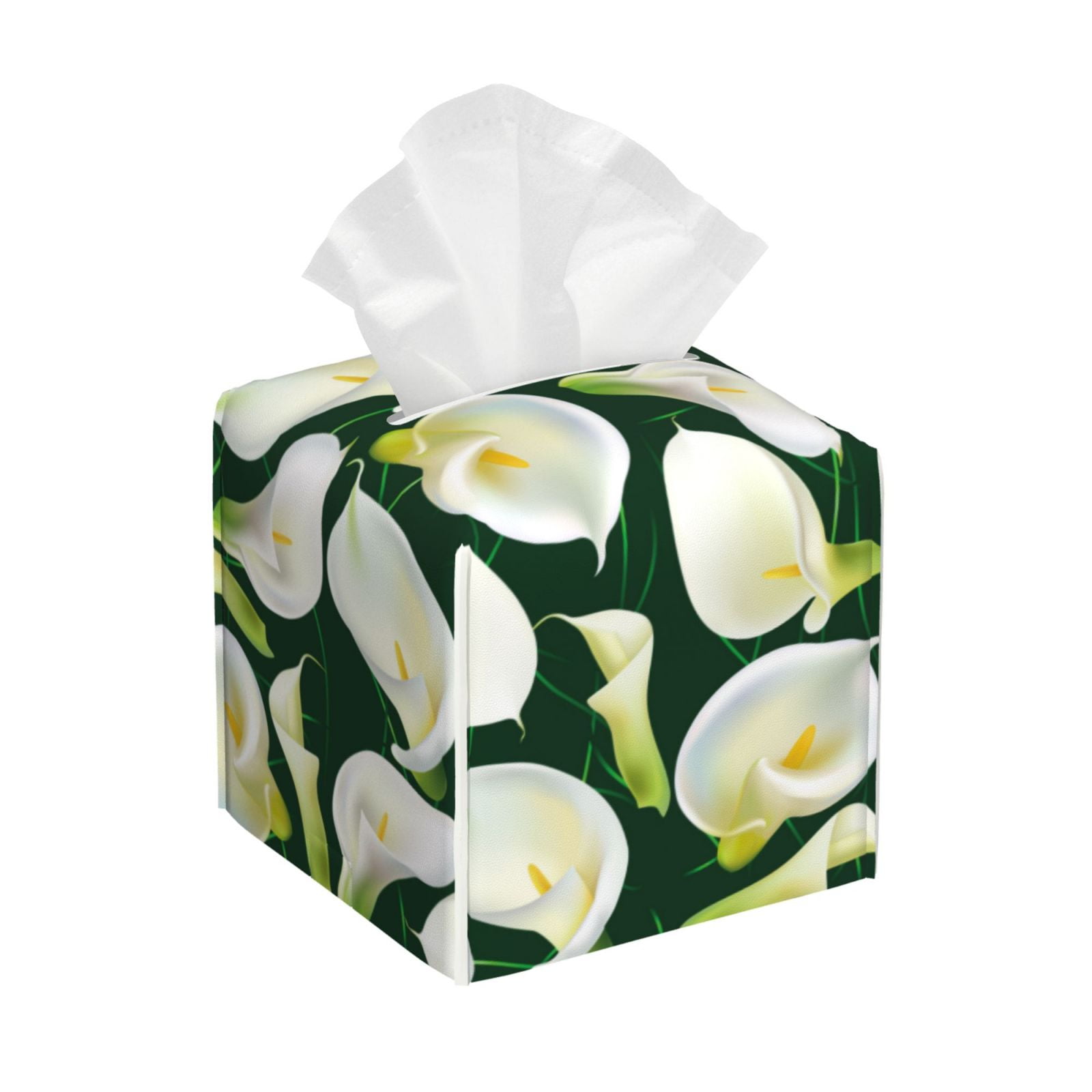 Leather Tissue Box Cover Square - Calla Lily Flowers Petal Waterproof ...