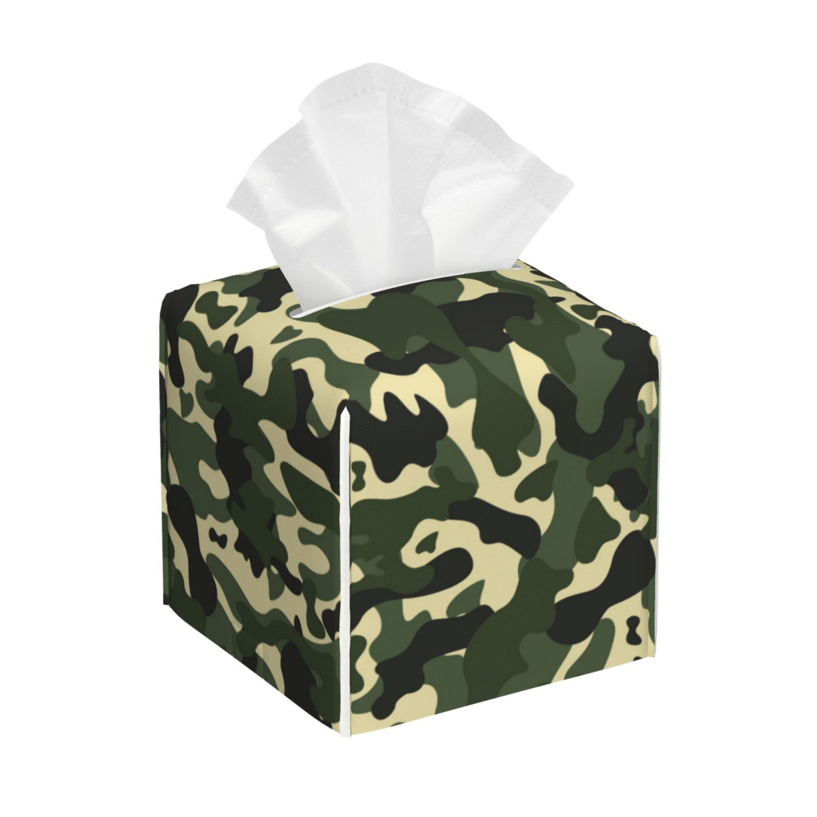 Leather Tissue Box Cover Square - Camouflage Dark Green Waterproof ...