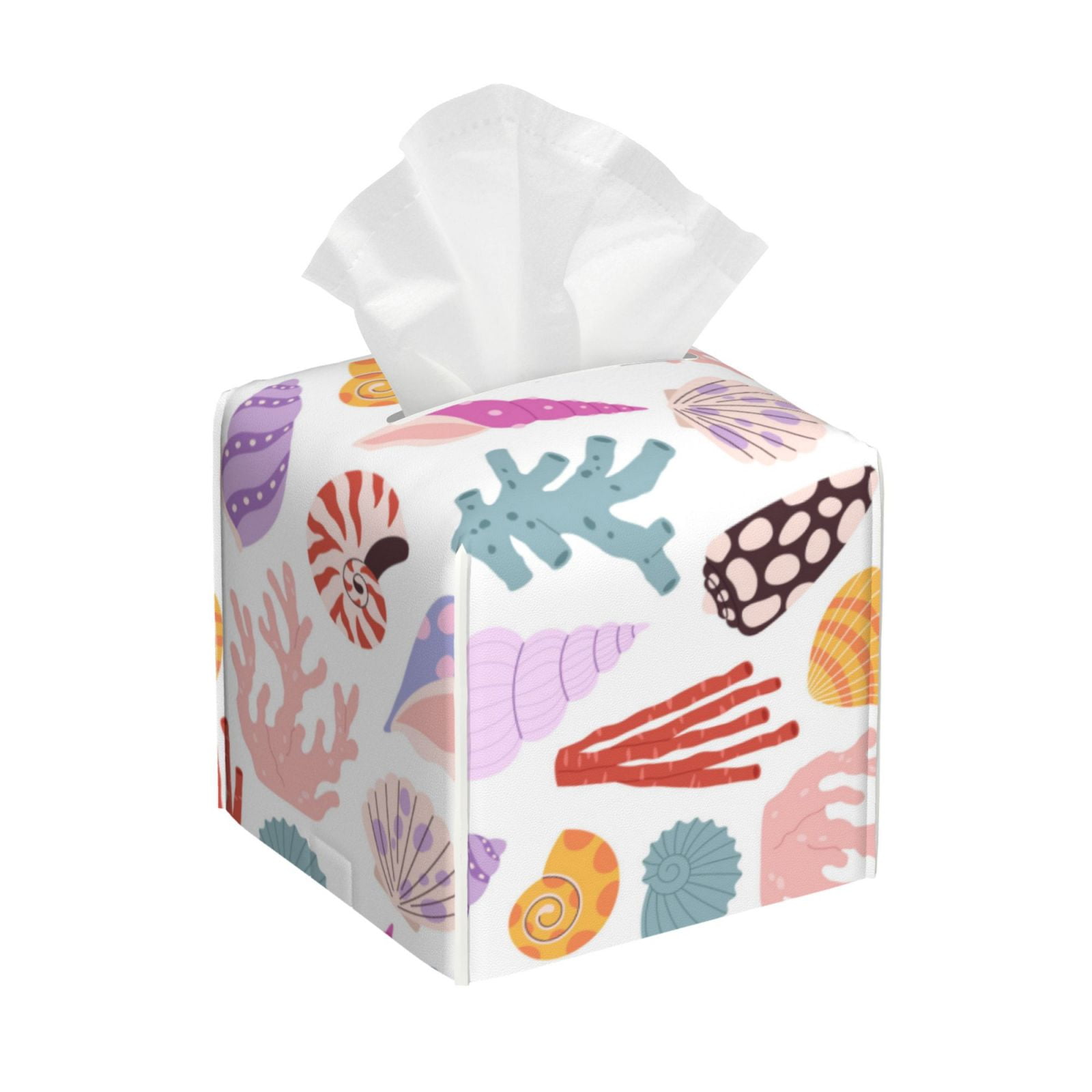 Leather Tissue Box Cover Square - Cartoon Coral Shell Conch Waterproof ...