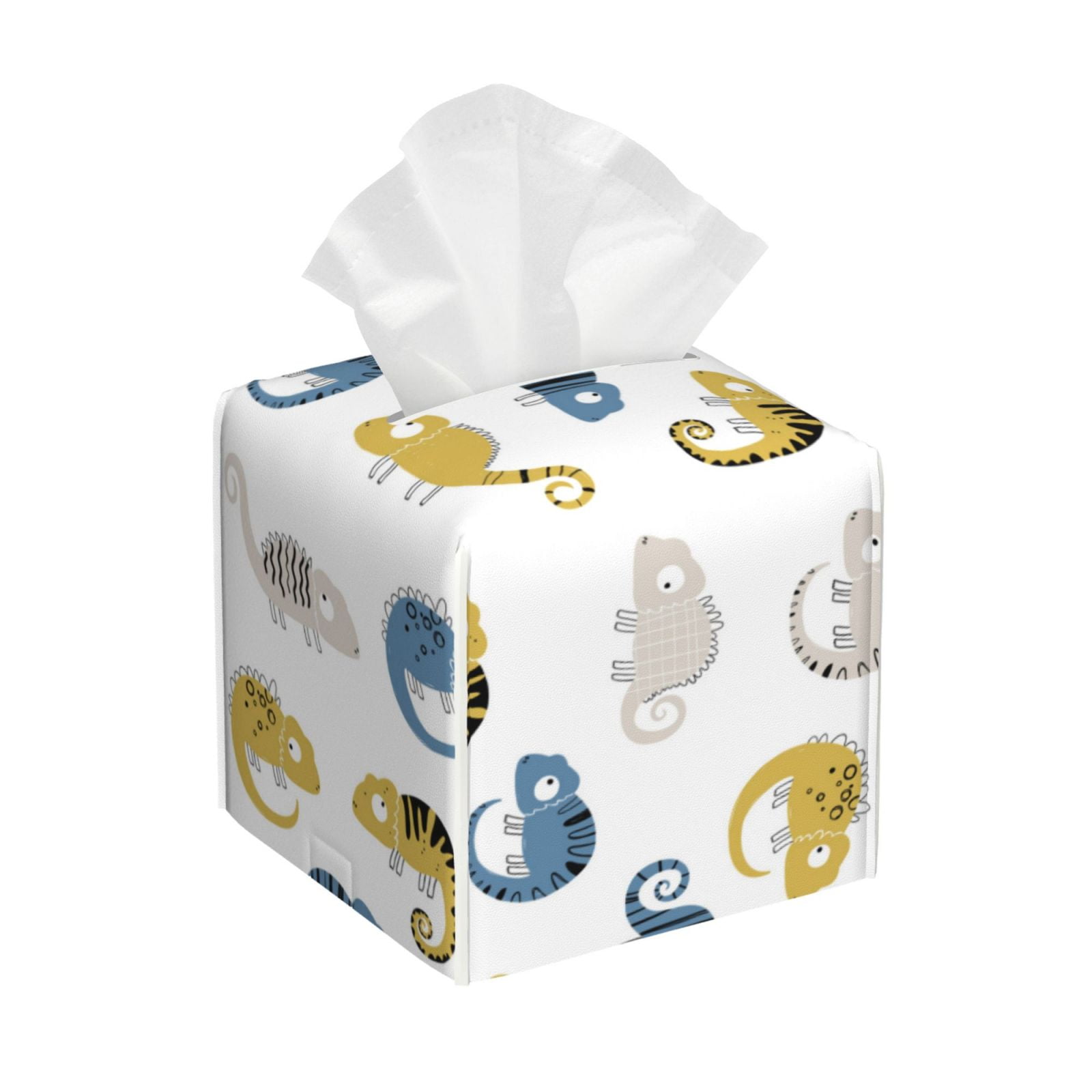 Leather Tissue Box Cover Square - Cartoon Cute Chameleon Lizard_B ...