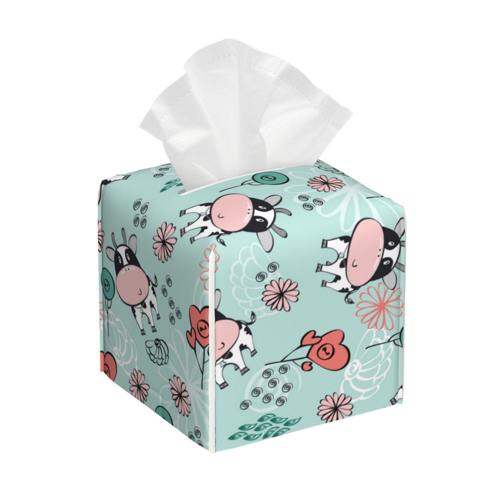Leather Tissue Box Cover Square - Cartoon Cute Cow Love_A Lightweight ...