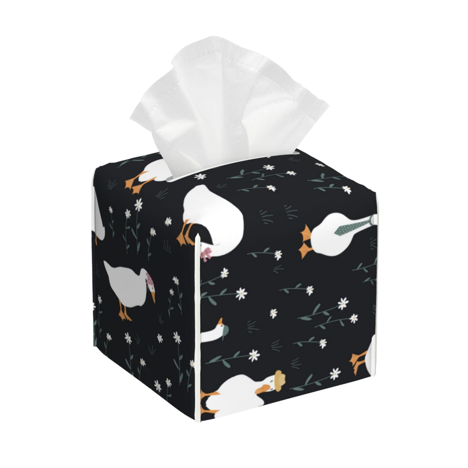 Leather Tissue Box Cover Square - Cartoon Cute Duck Hat Tie Flower ...