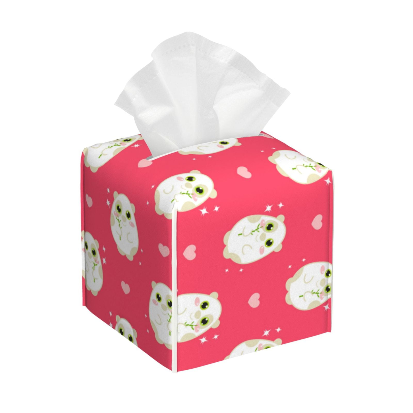 Leather Tissue Box Cover Square - Cartoon Cute Hamster Rose Red ...