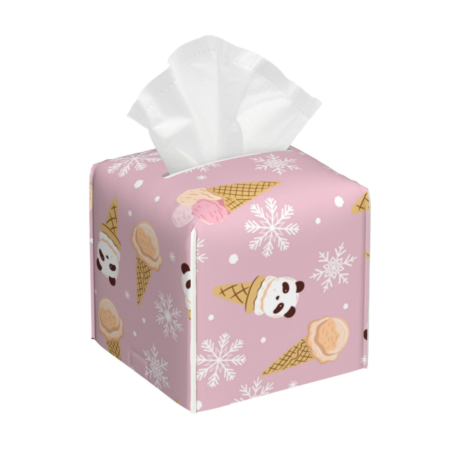 Leather Tissue Box Cover Square - Cartoon Cute Panda Cone Pink ...