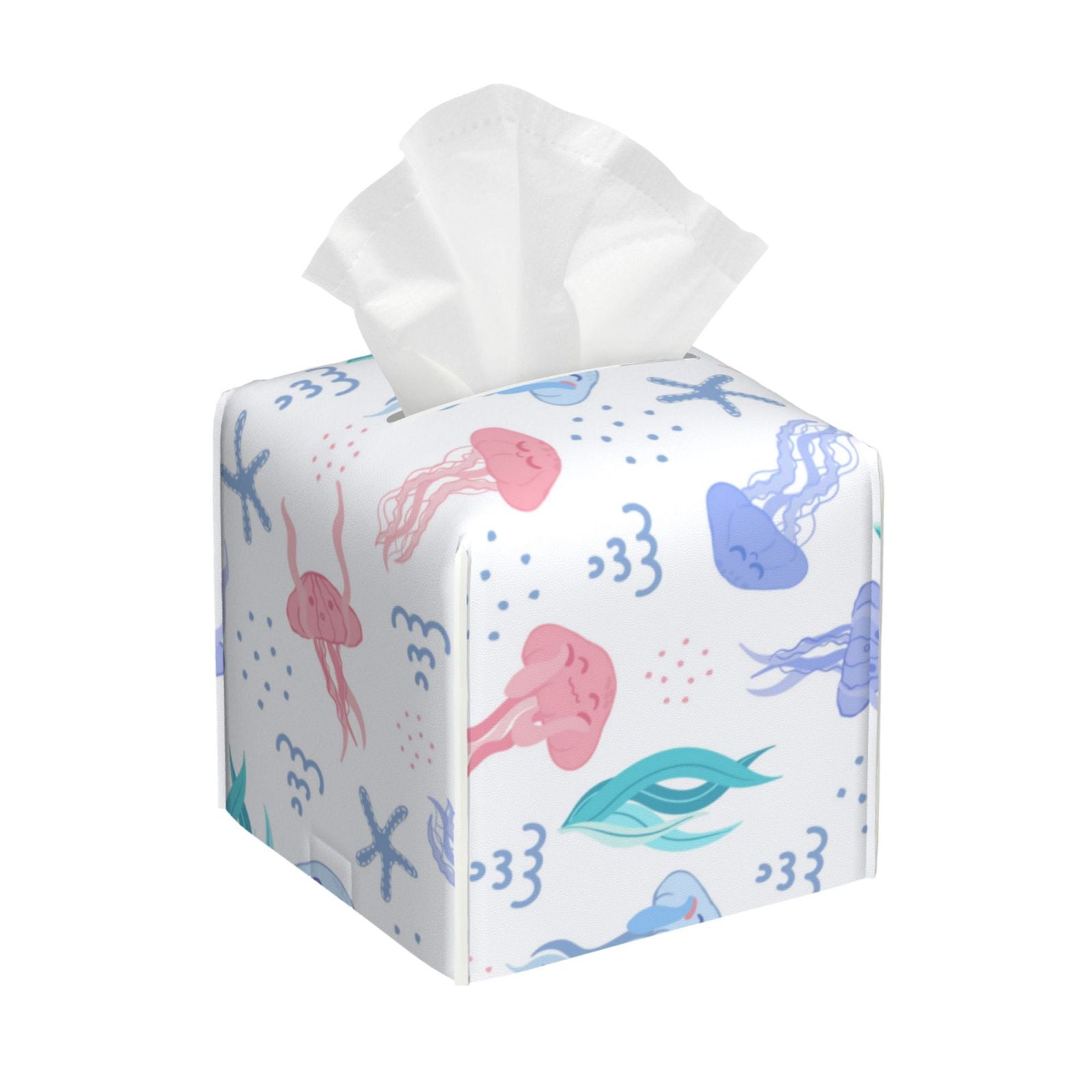 Leather Tissue Box Cover Square - Cartoon Jellyfish Seaweed Lightweight ...