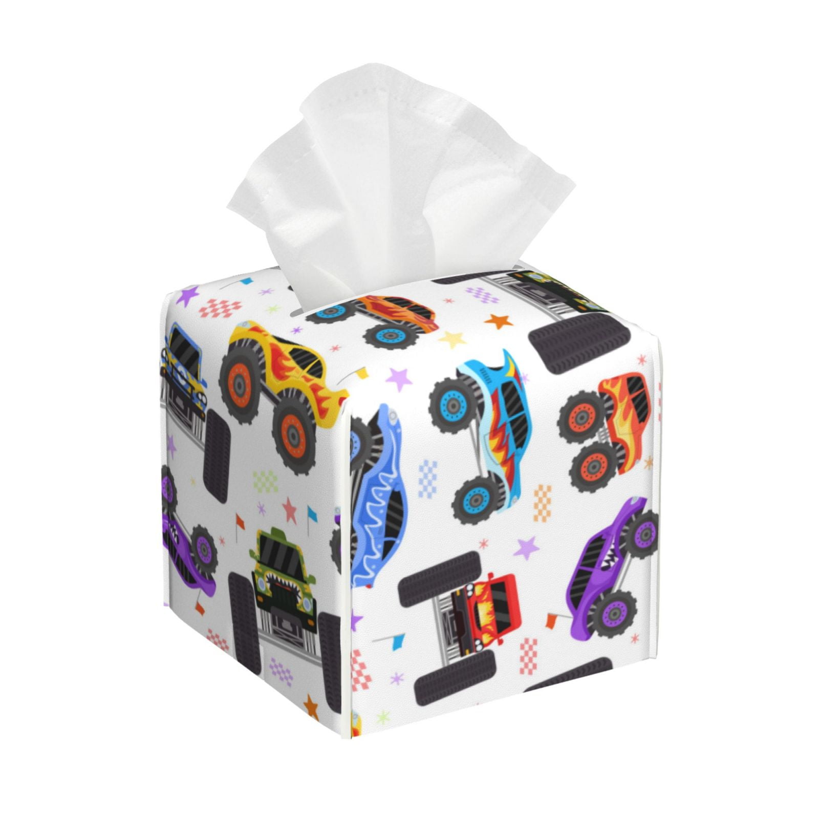Leather Tissue Box Cover Square - Cartoon Monster Trucks1 Waterproof ...