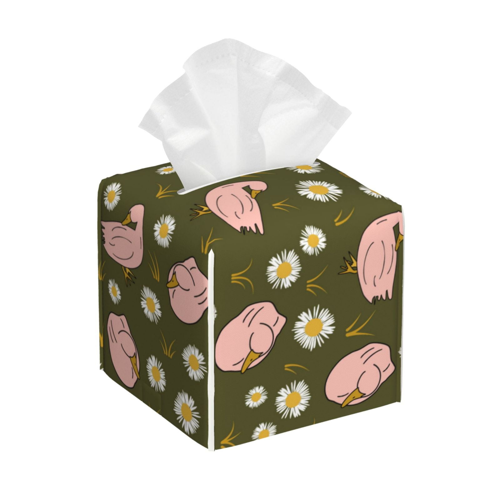 Leather Tissue Box Cover Square - Cartoon Pink Cute Duck Daisy ...