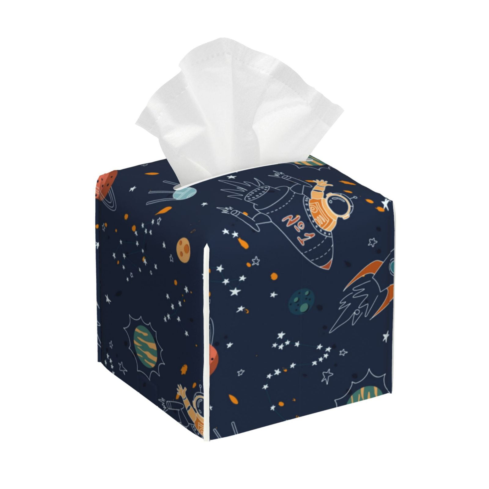 Leather Tissue Box Cover Square - Cartoon Space Planets Waterproof ...