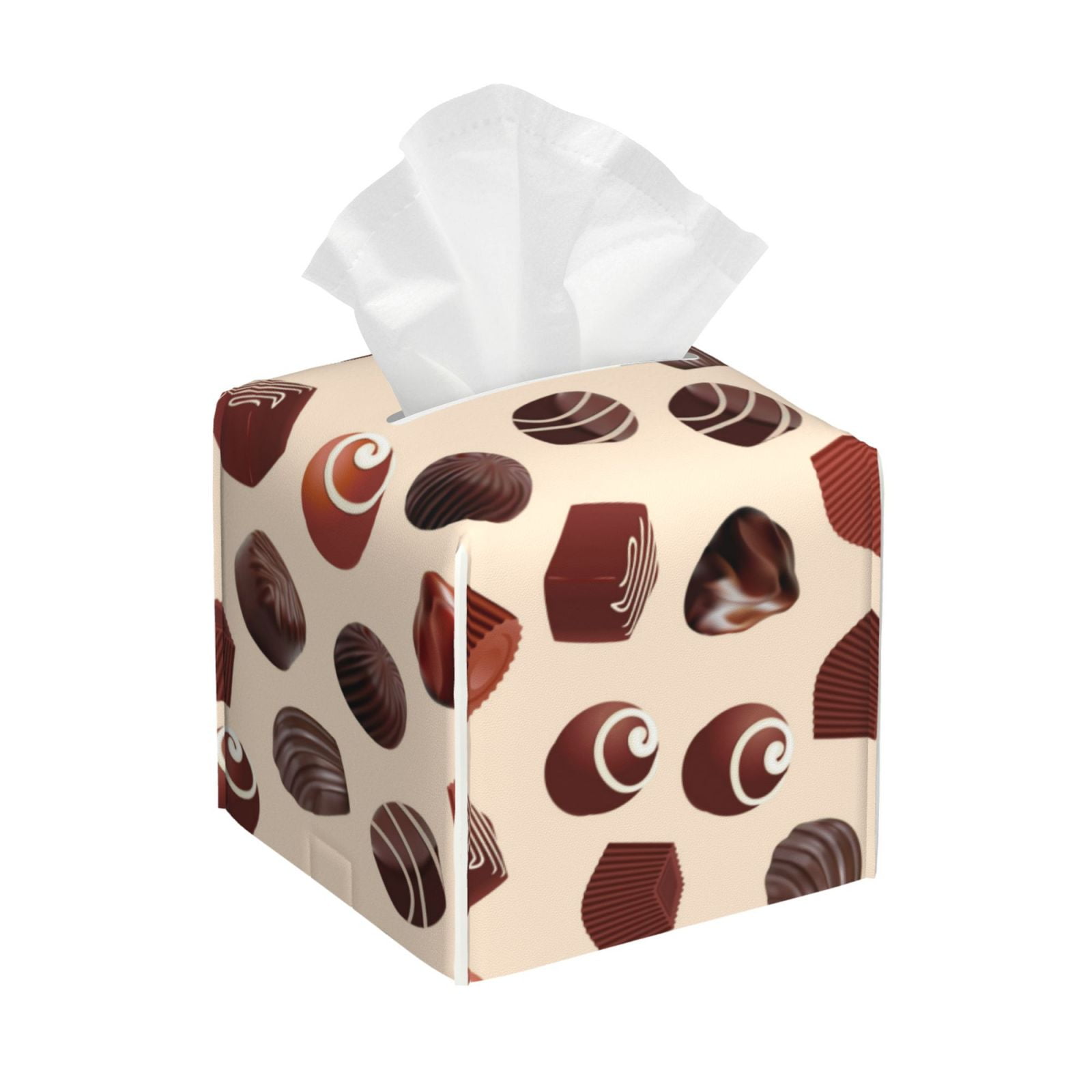 Leather Tissue Box Cover Square - Chocolate Print No.J94 Waterproof ...