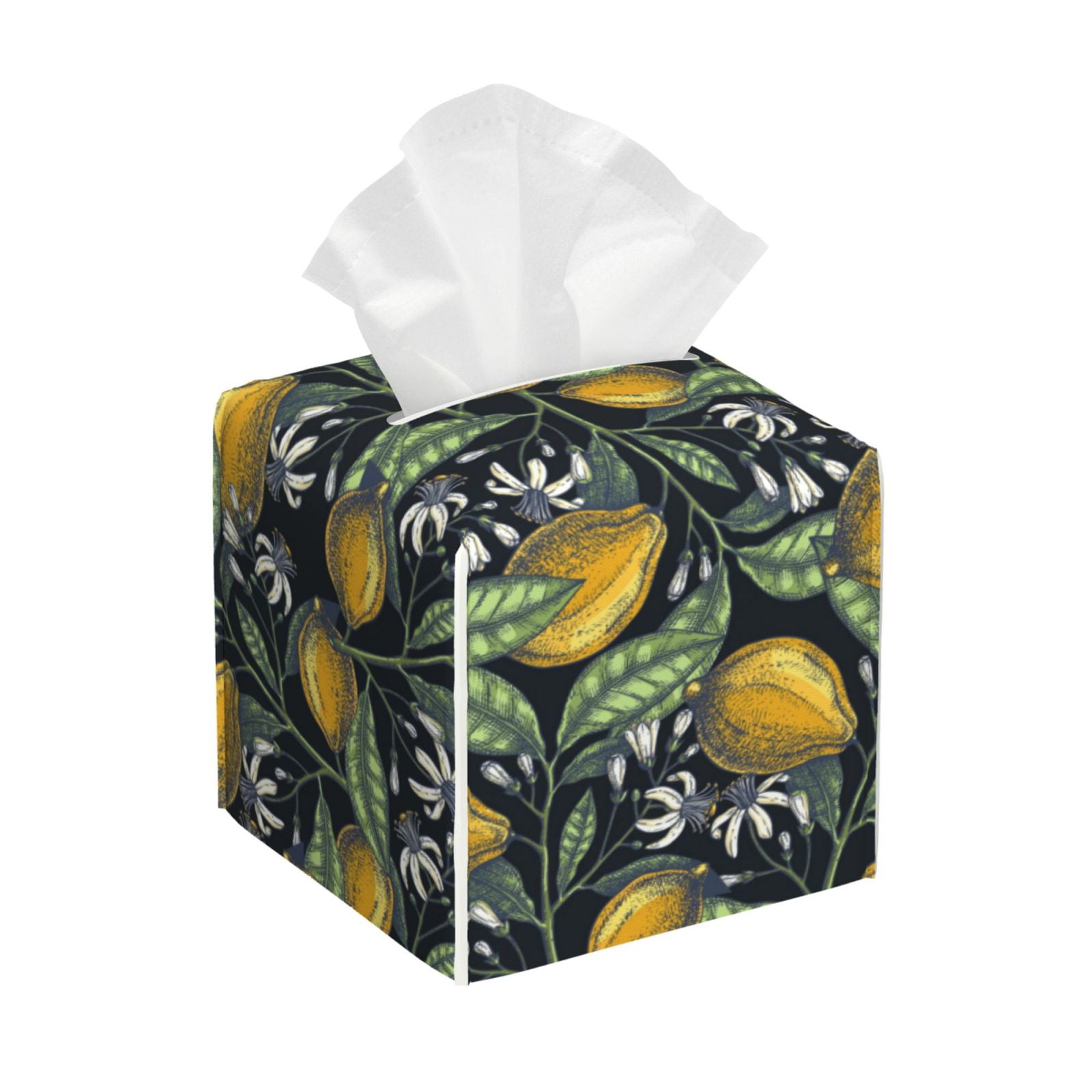 Leather Tissue Box Cover Square - Citrus Fruits Elegant Lemons ...