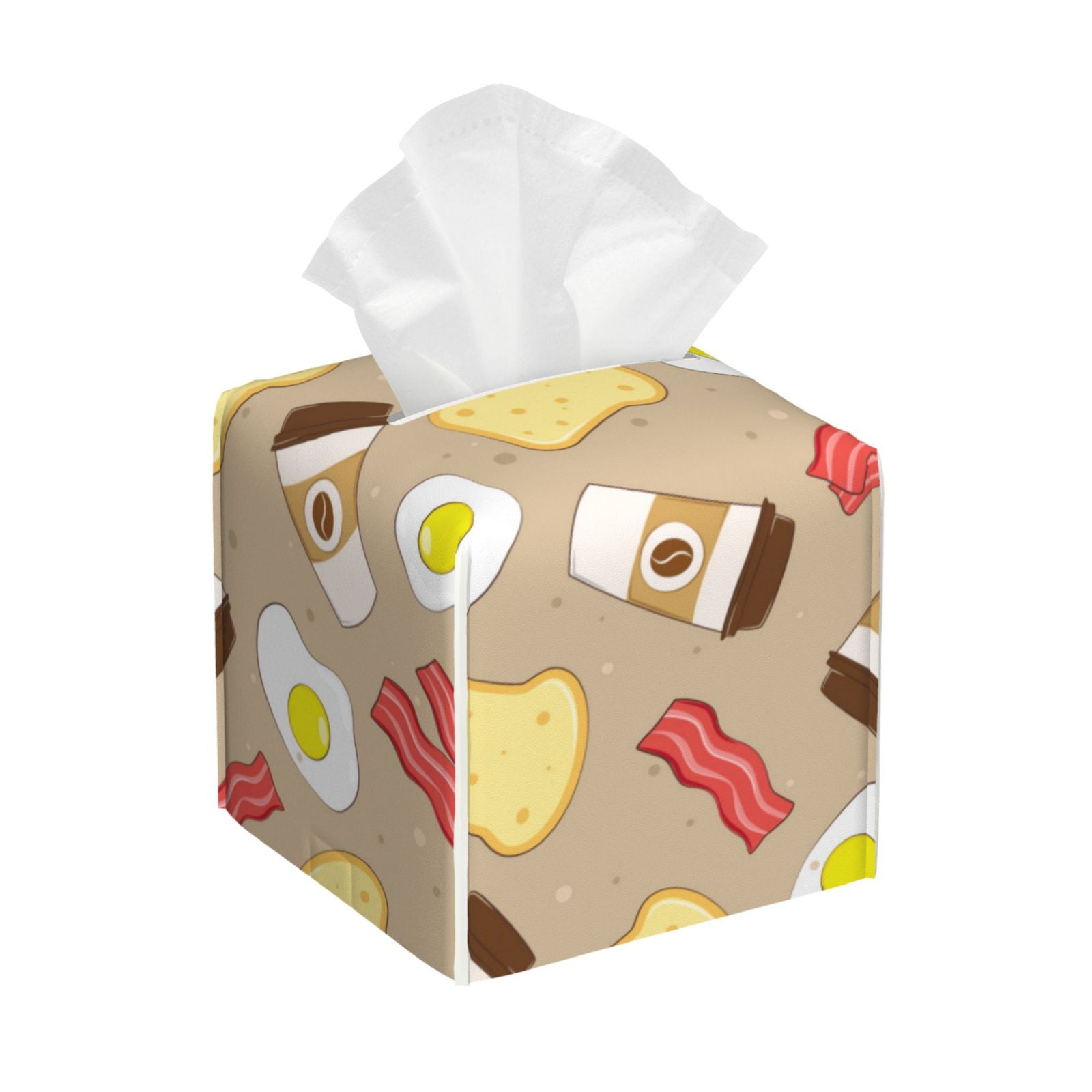Leather Tissue Box Cover Square - Coffee Bacon Eggs Toast Waterproof ...