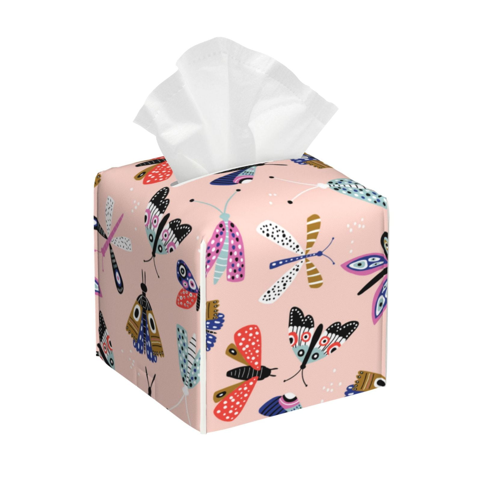 Leather Tissue Box Cover Square - Colorful Moth Waterproof Tissue Box ...