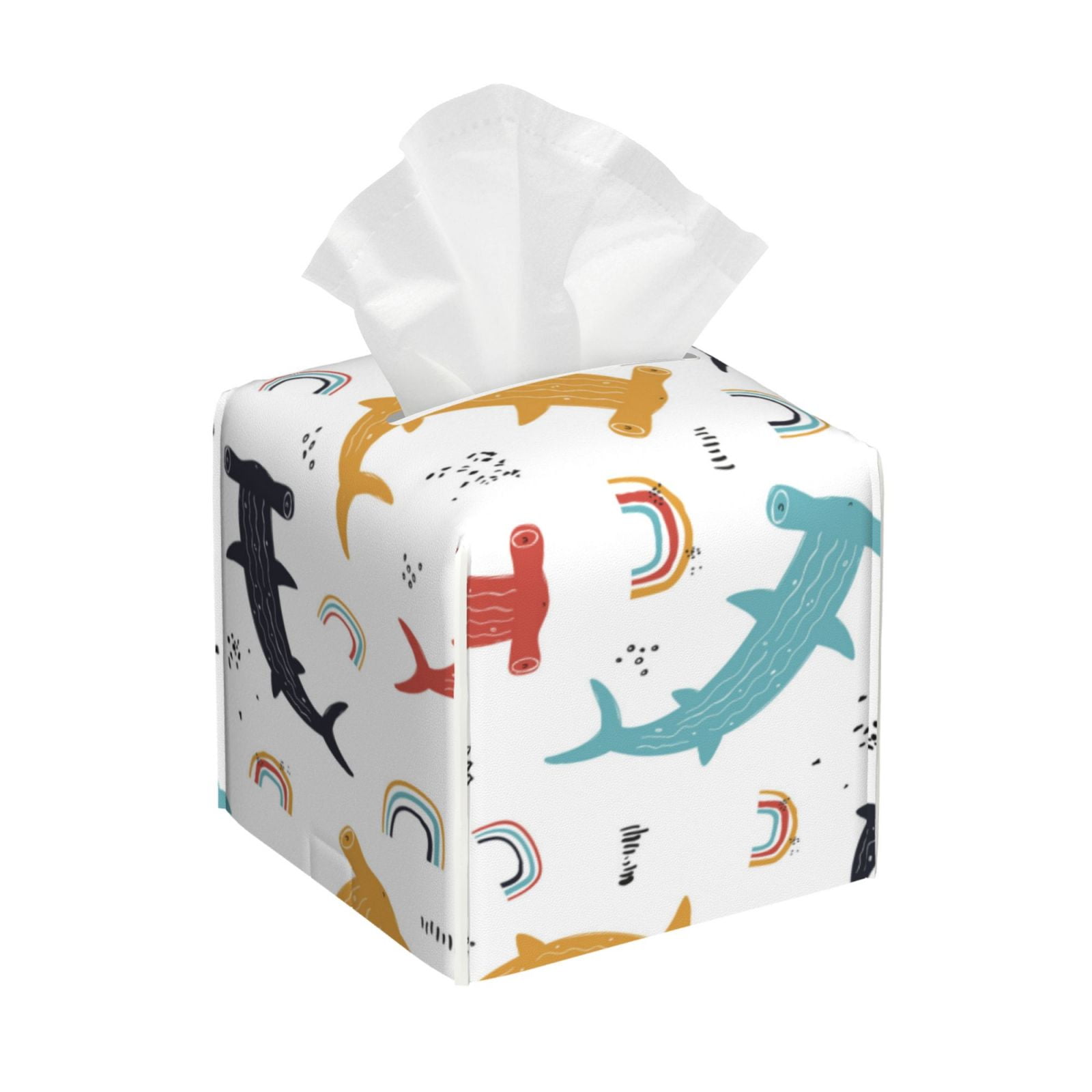Leather Tissue Box Cover Square - Colorful Rainbow Hammerhead Shark ...