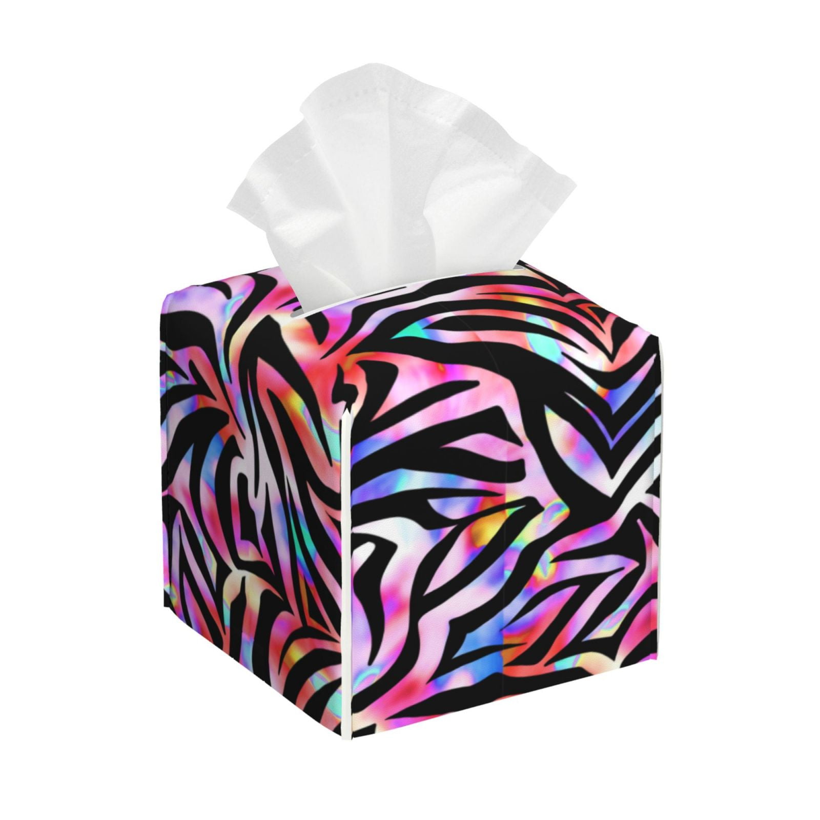 Leather Tissue Box Cover Square - Colorful bright zebra print ...