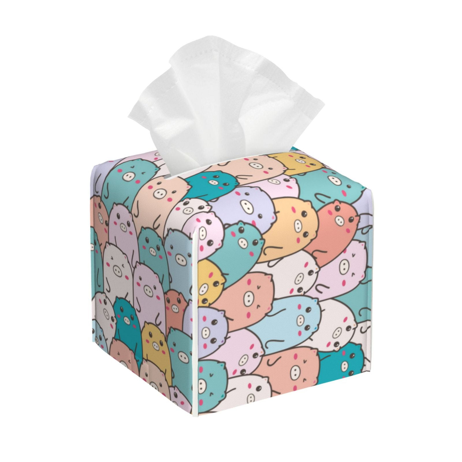 Leather Tissue Box Cover Square - Colorful cute pig Waterproof Tissue ...