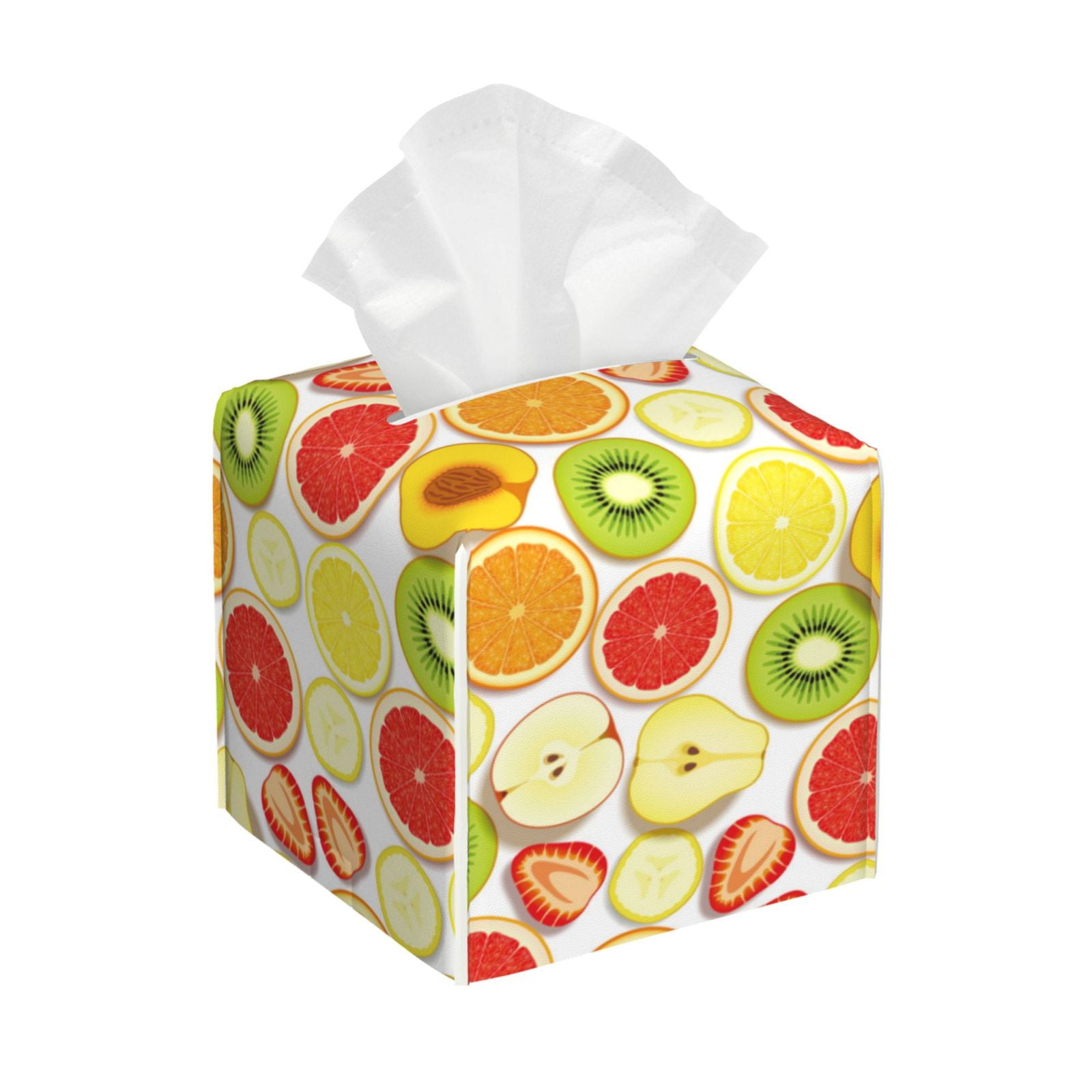 Leather Tissue Box Cover Square - Colorful fruit lemon Waterproof ...