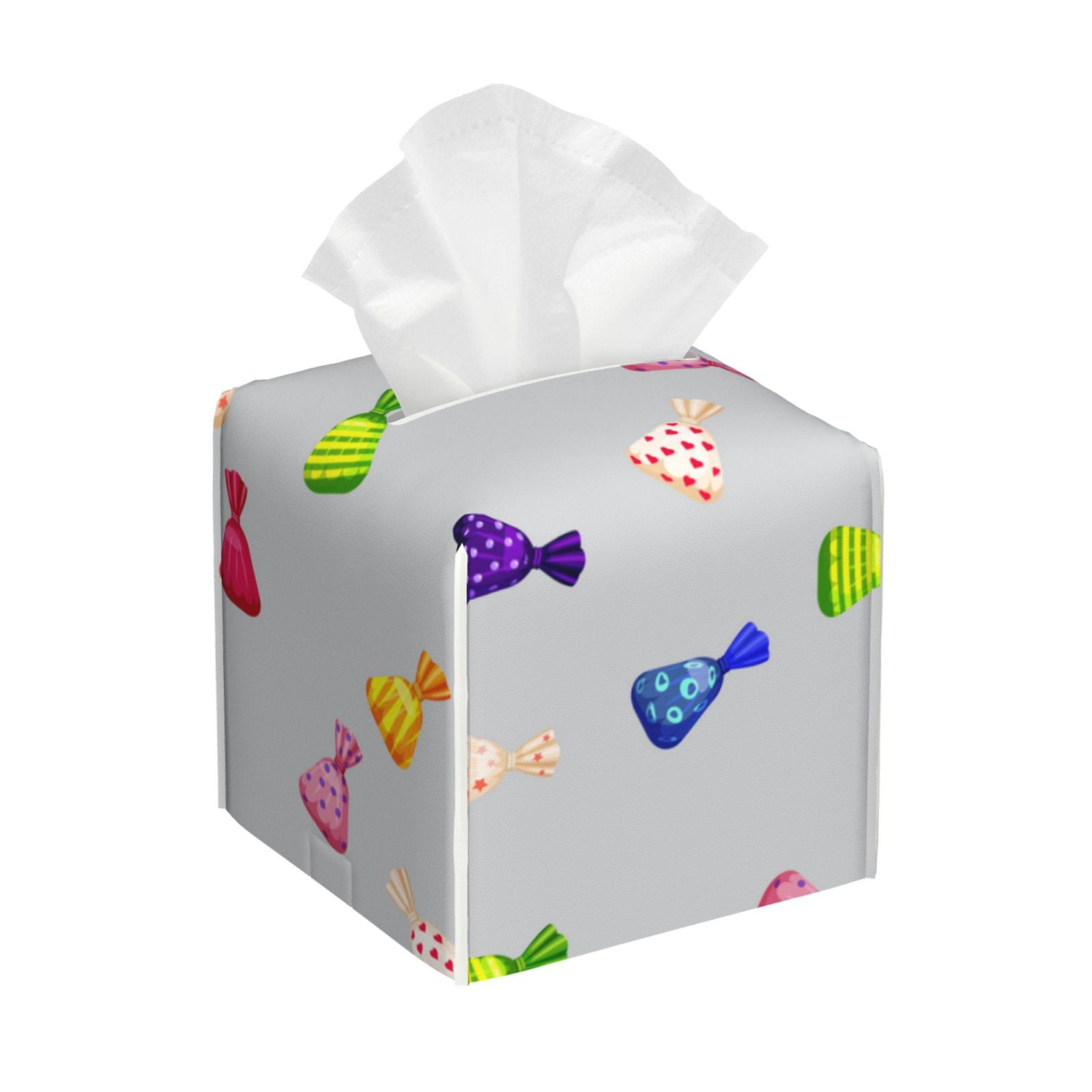 Leather Tissue Box Cover Square - Colourful Chocolate Candy Print ...