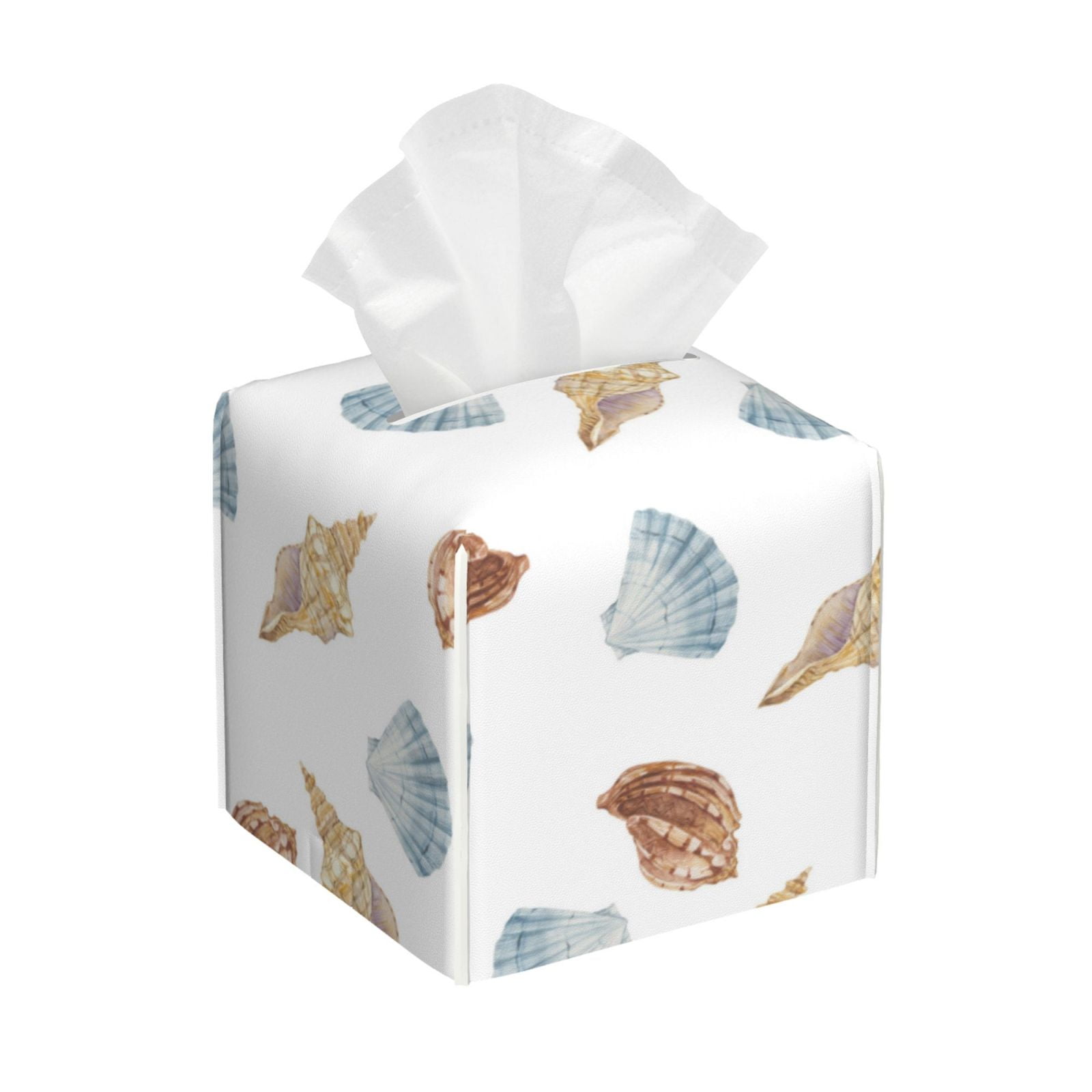 Leather Tissue Box Cover Square - Conch Scallop Lightweight Waterproof ...