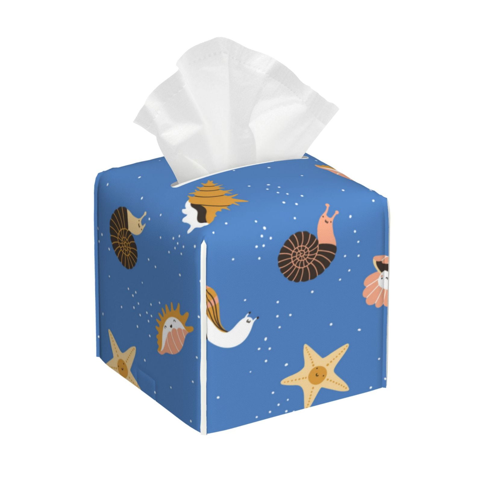 Leather Tissue Box Cover Square - Conch Shell Blue Waterproof Tissue ...