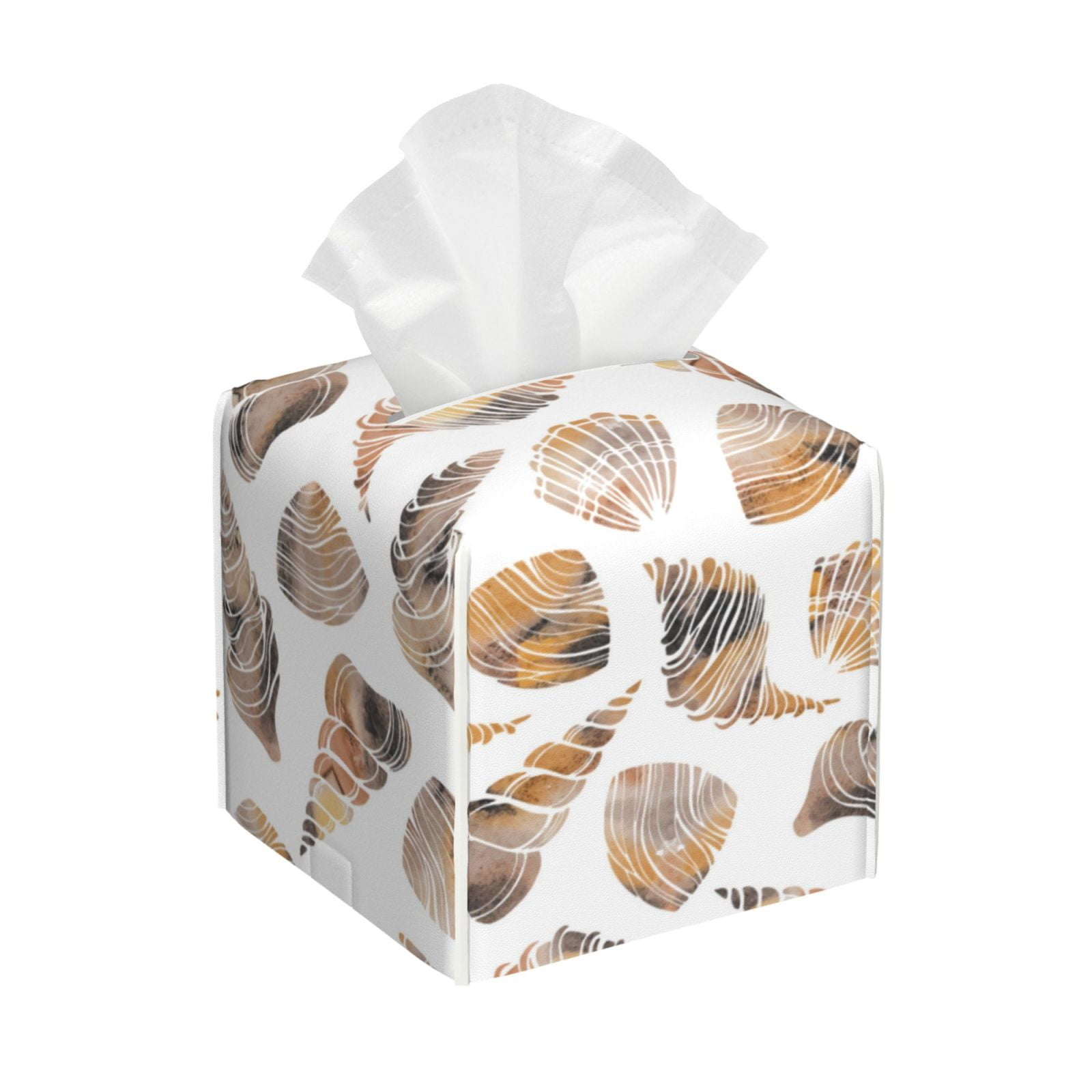 Leather Tissue Box Cover Square - Conch Shells Print No.9018 Waterproof ...