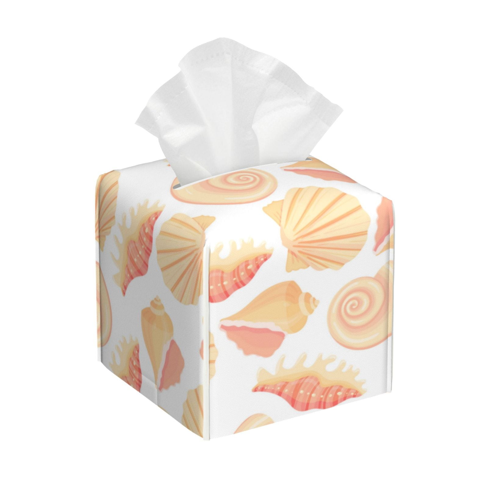 Leather Tissue Box Cover Square - Conch Shells Print No.9050 ...