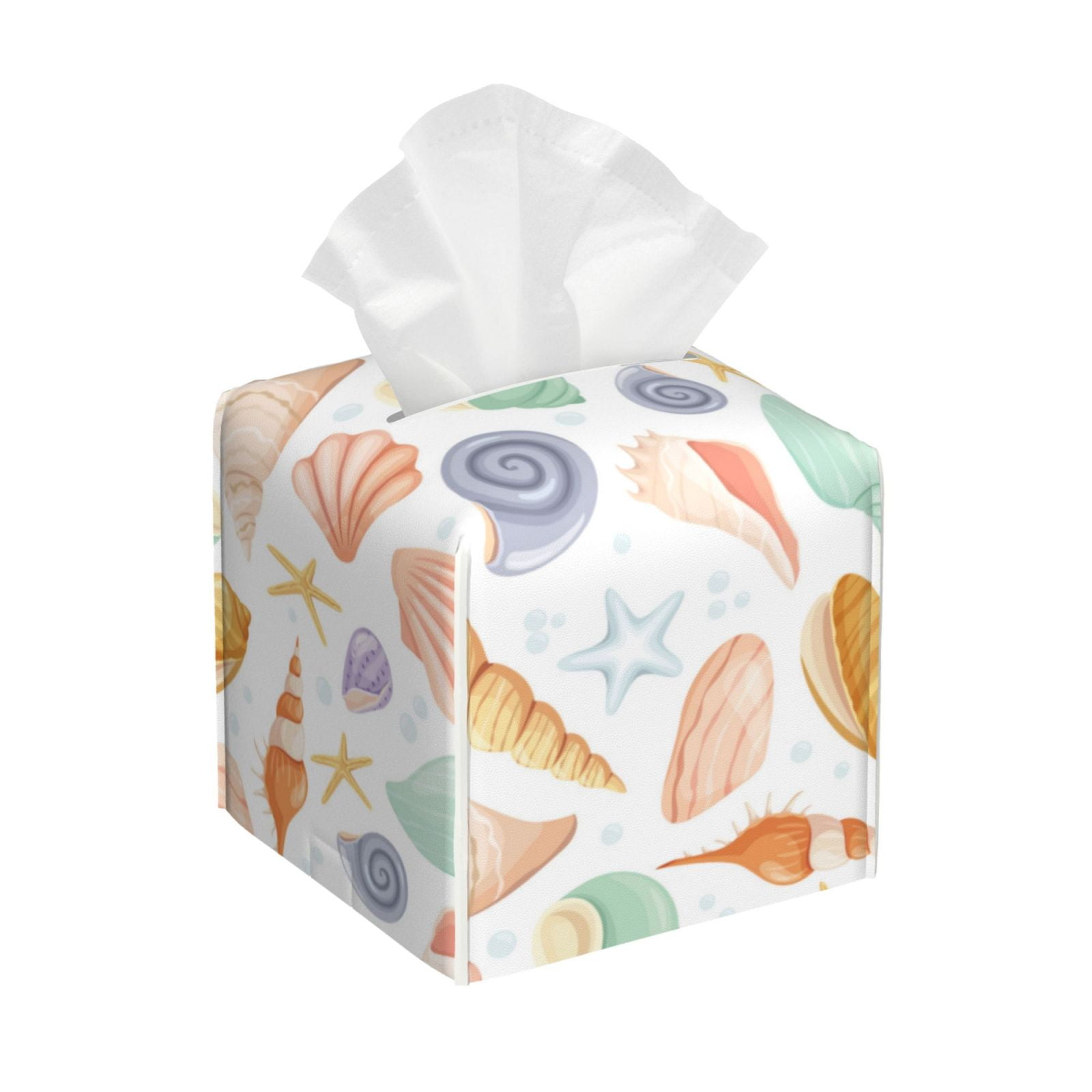 Leather Tissue Box Cover Square - Conch Shells Print No.9054 ...