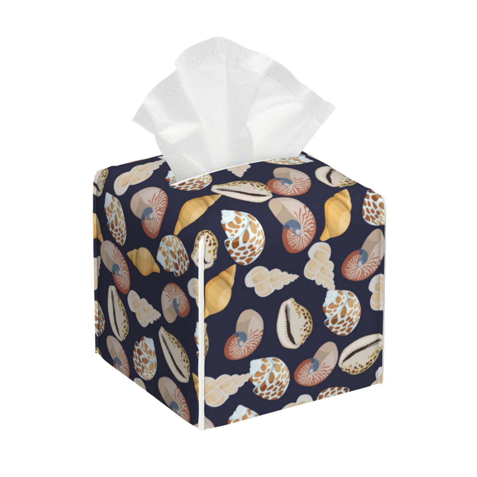 Leather Tissue Box Cover Square - Conch Shells Print No.906 Waterproof ...
