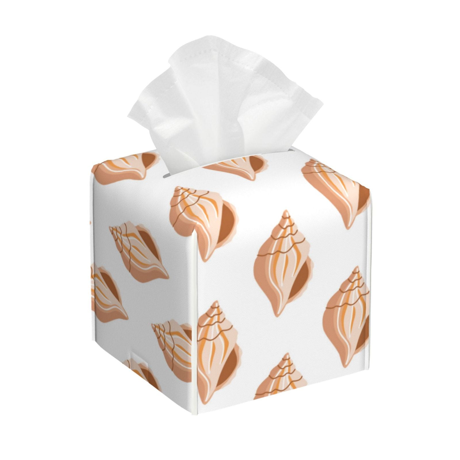 Leather Tissue Box Cover Square - Conch Shells Print No.9080 ...