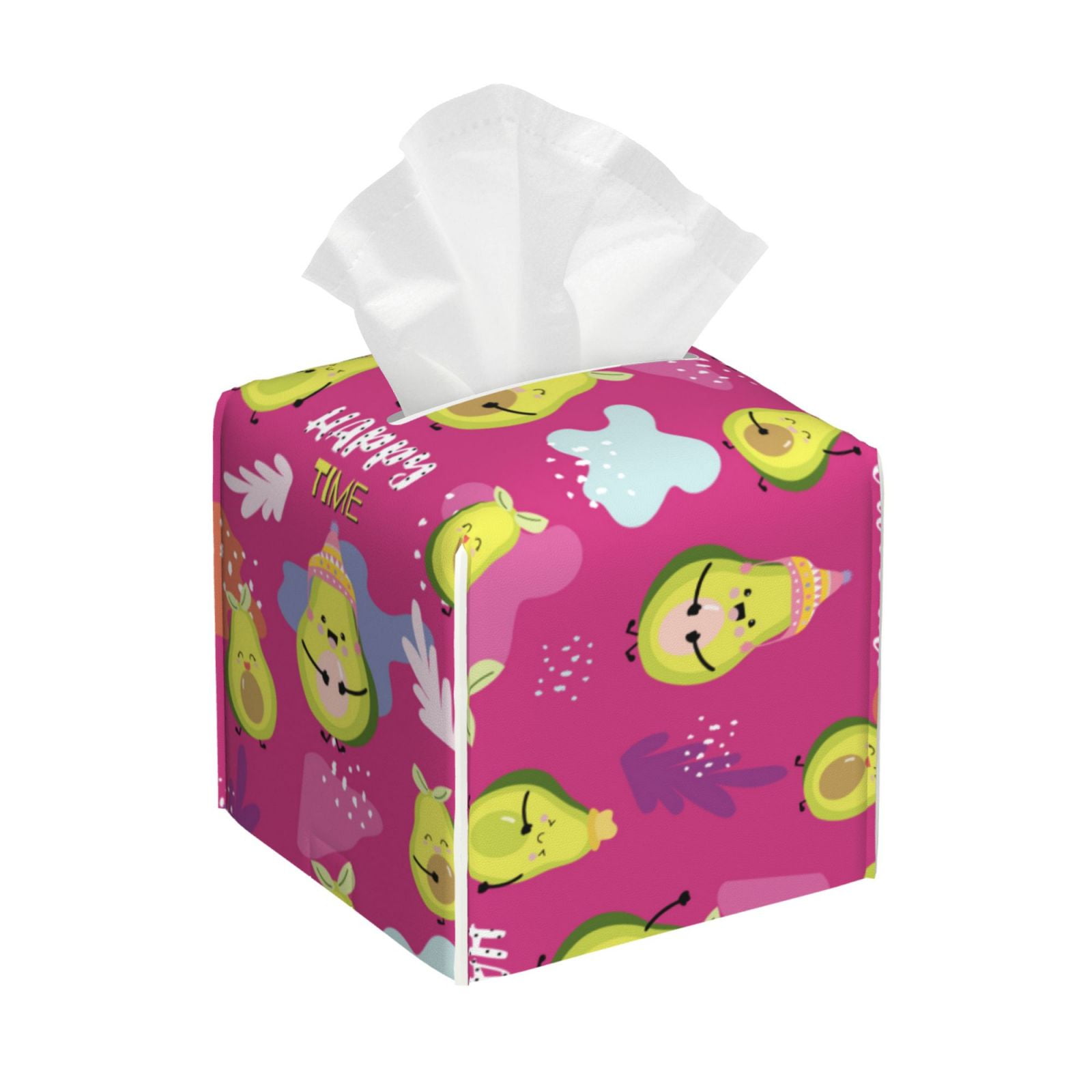 Leather Tissue Box Cover Square - Cute Avocado Happy Lightweight ...