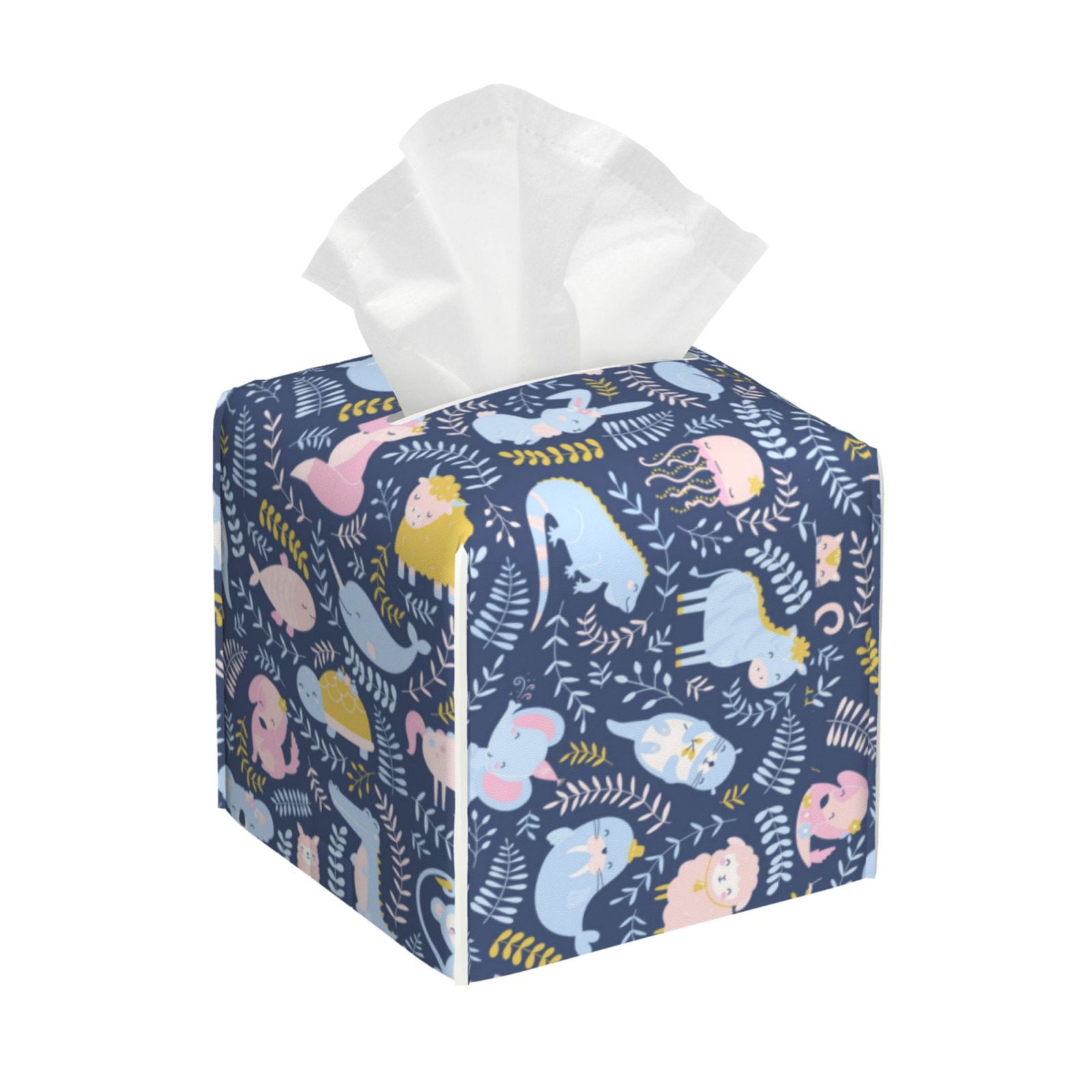 Leather Tissue Box Cover Square - Cute Baby Animals Waterproof Tissue ...