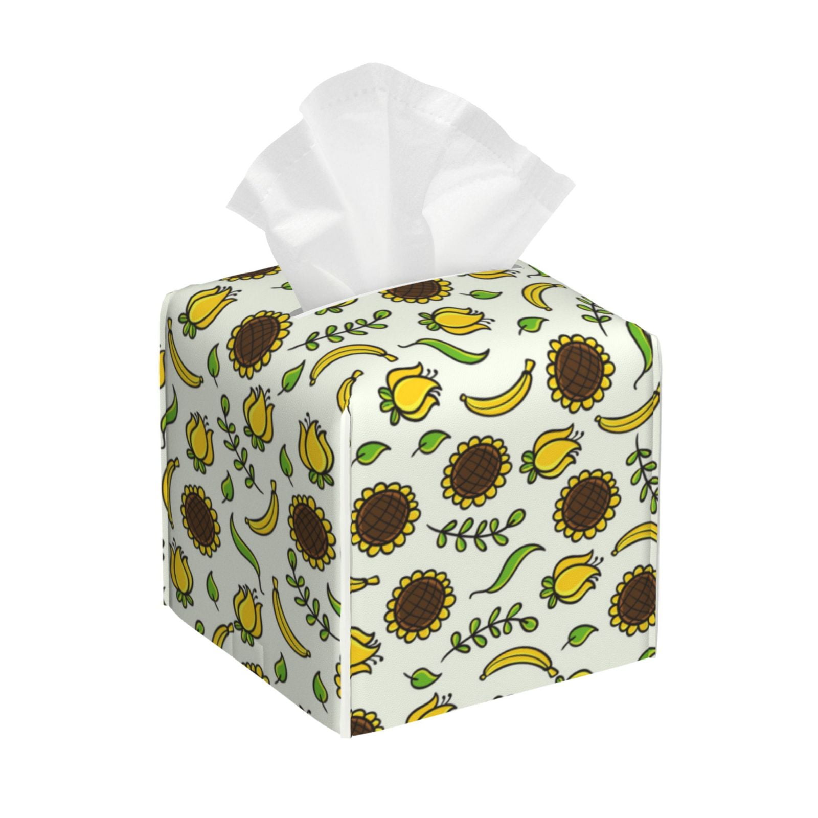 Leather Tissue Box Cover Square - Cute Banana Flowers Waterproof Tissue ...