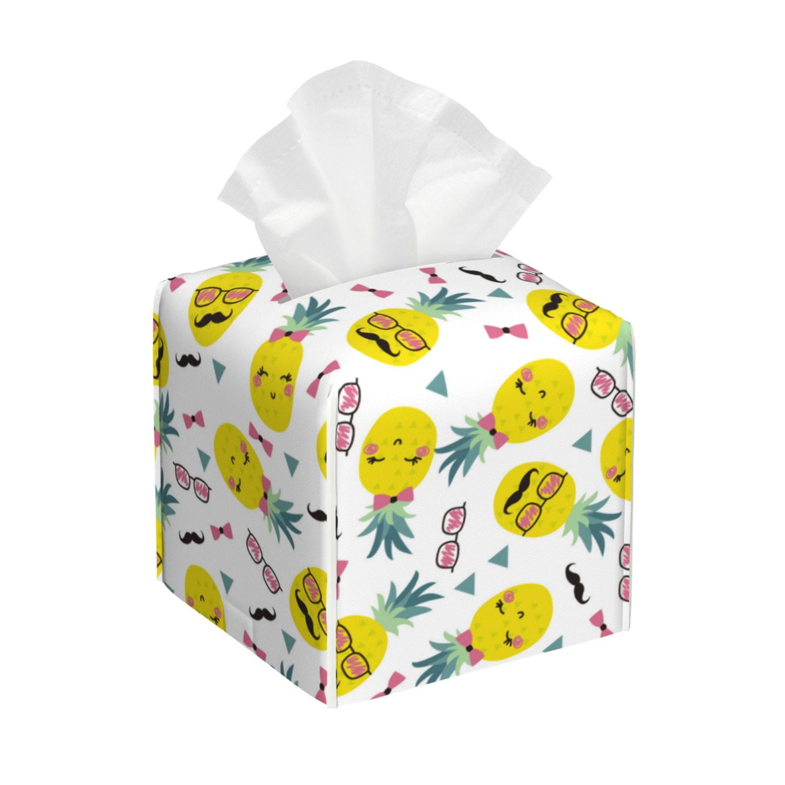 Leather Tissue Box Cover Square - Cute Bow Tie Pineapple Lightweight ...