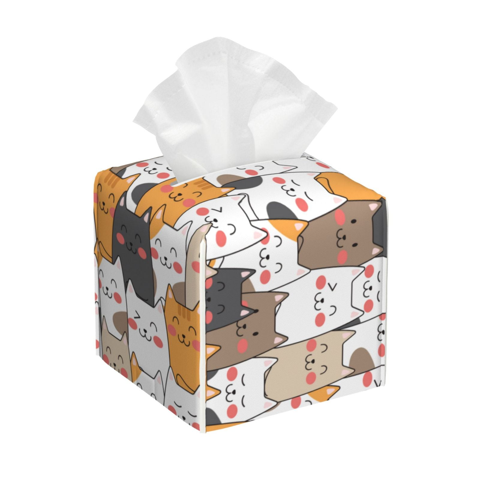 Leather Tissue Box Cover Square - Cute Cats Waterproof Tissue Box ...