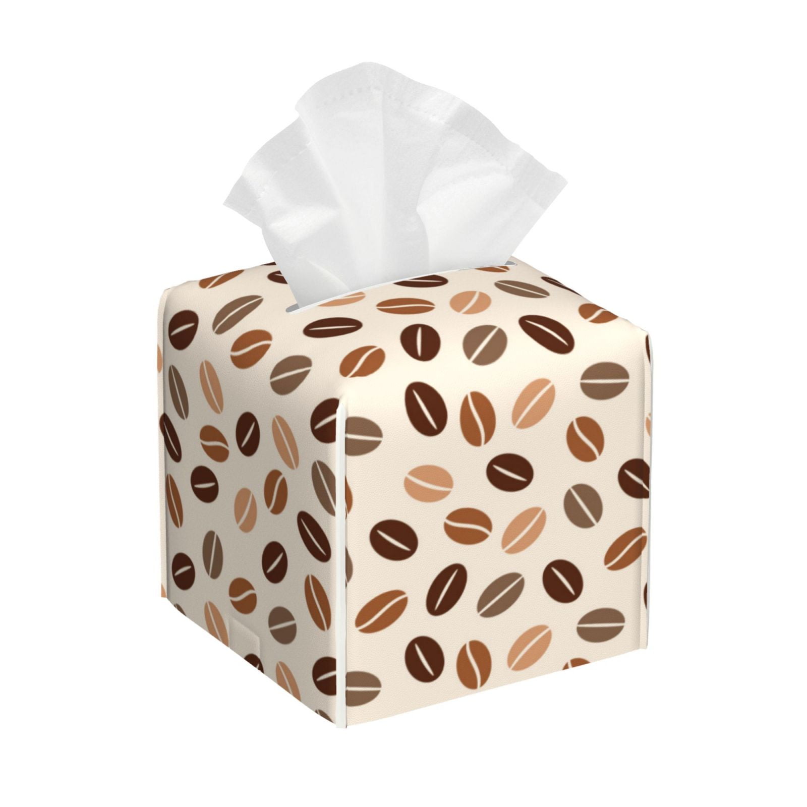 Leather Tissue Box Cover Square - Cute Coffee Bean Print Waterproof ...
