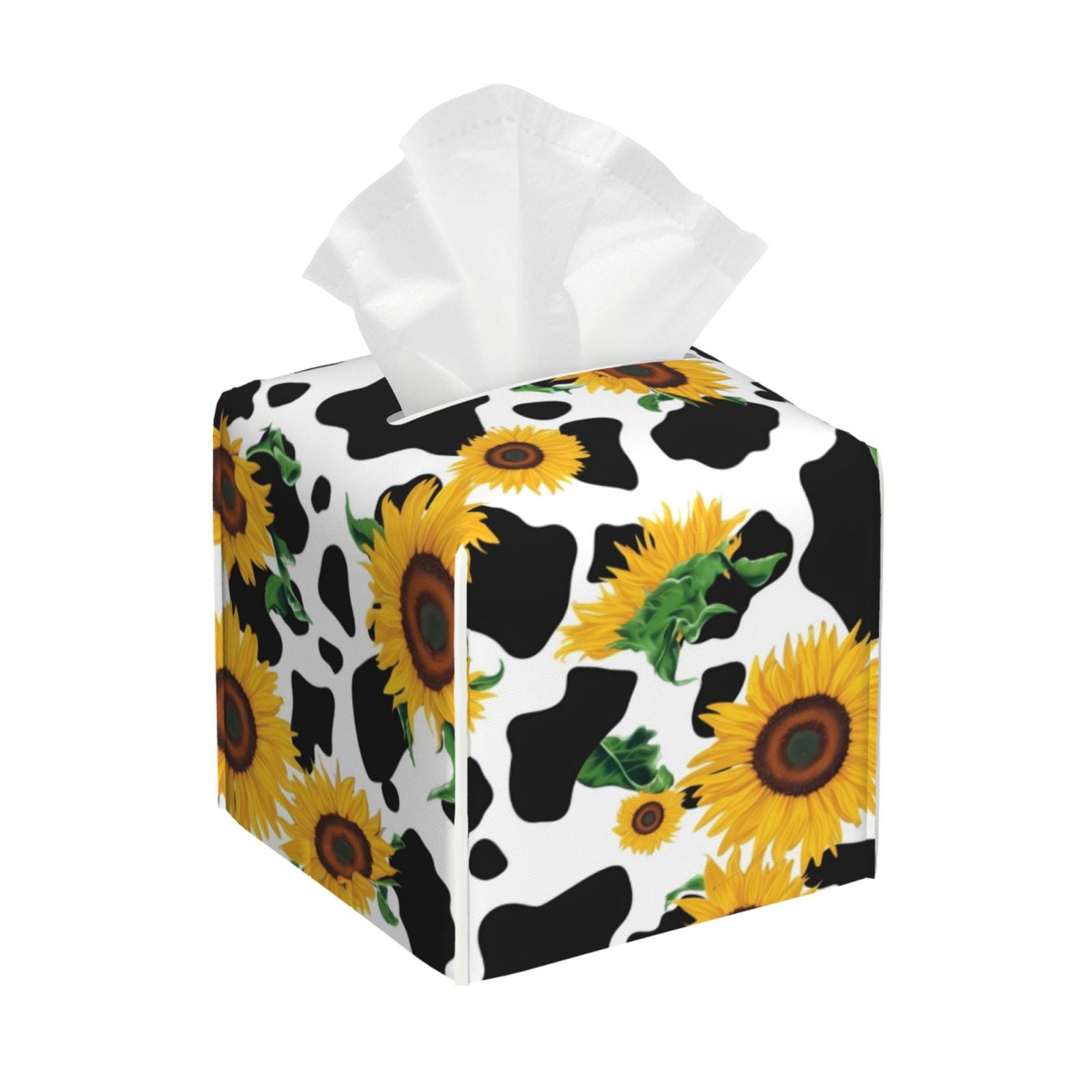 Leather Tissue Box Cover Square - Cute Cow Print Sunflower D Waterproof ...