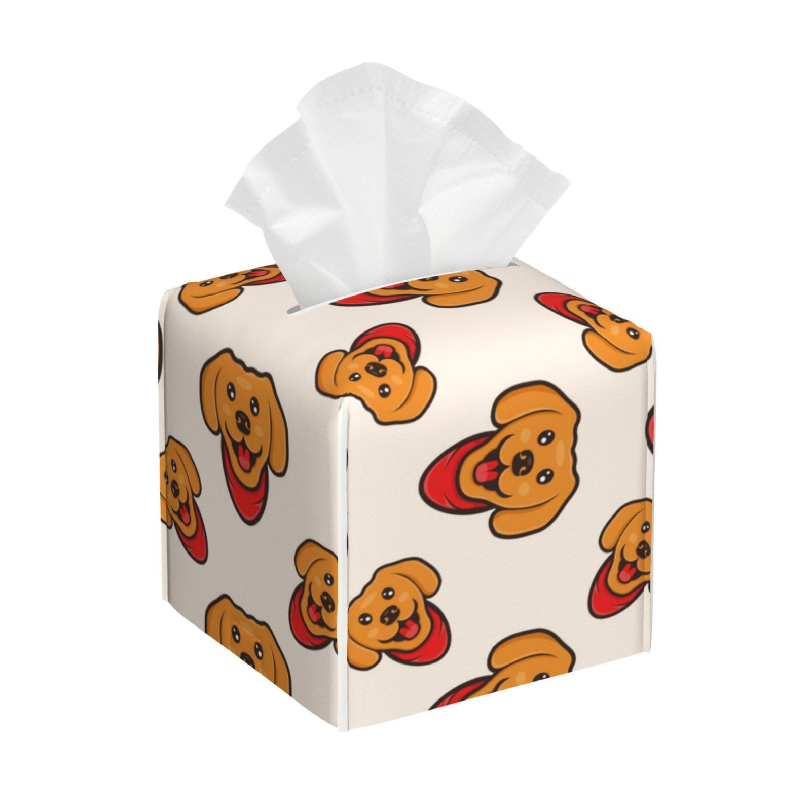 Leather Tissue Box Cover Square - Cute Dog happy Puppy Waterproof ...