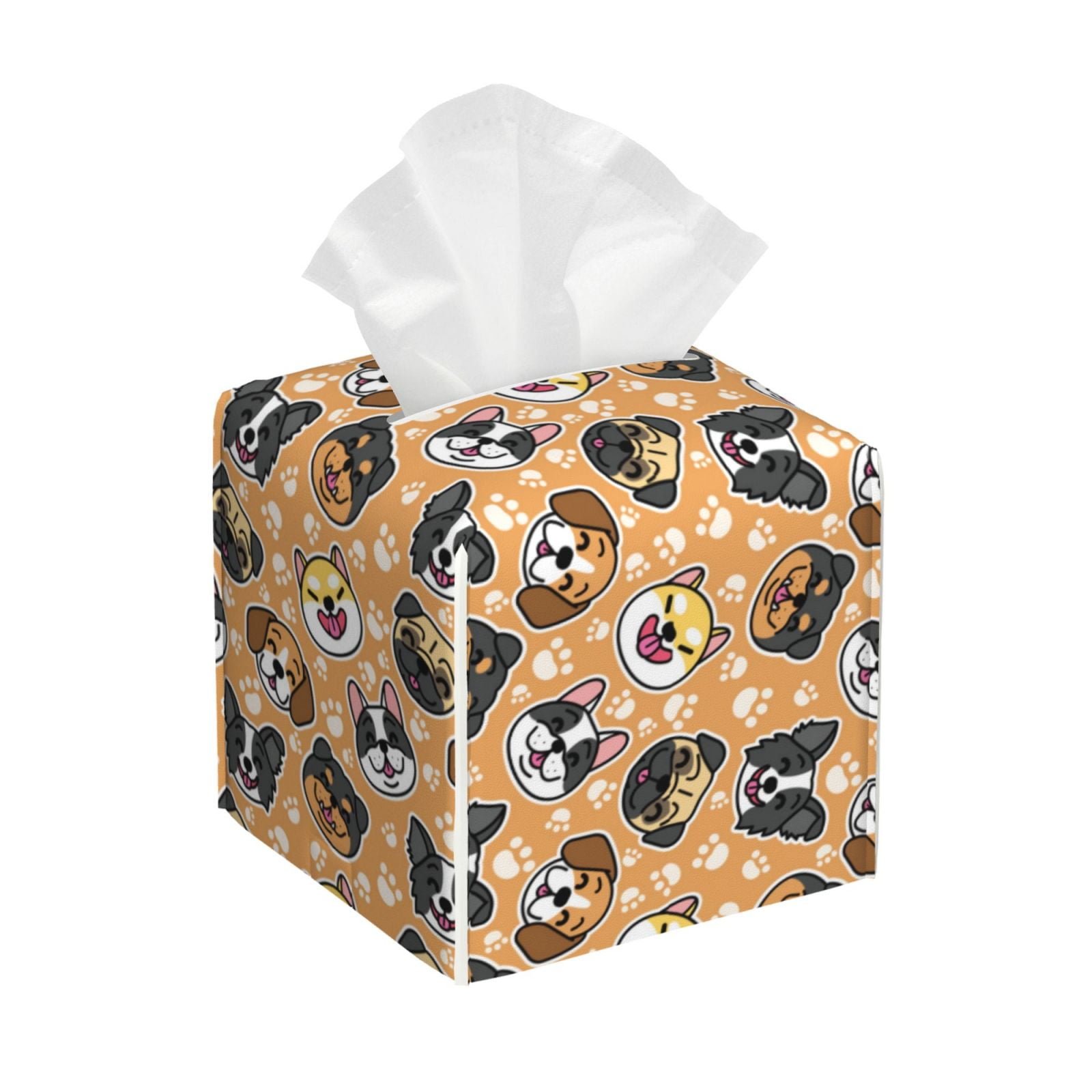 Leather Tissue Box Cover Square - Cute Dogs Head Lightweight Waterproof ...