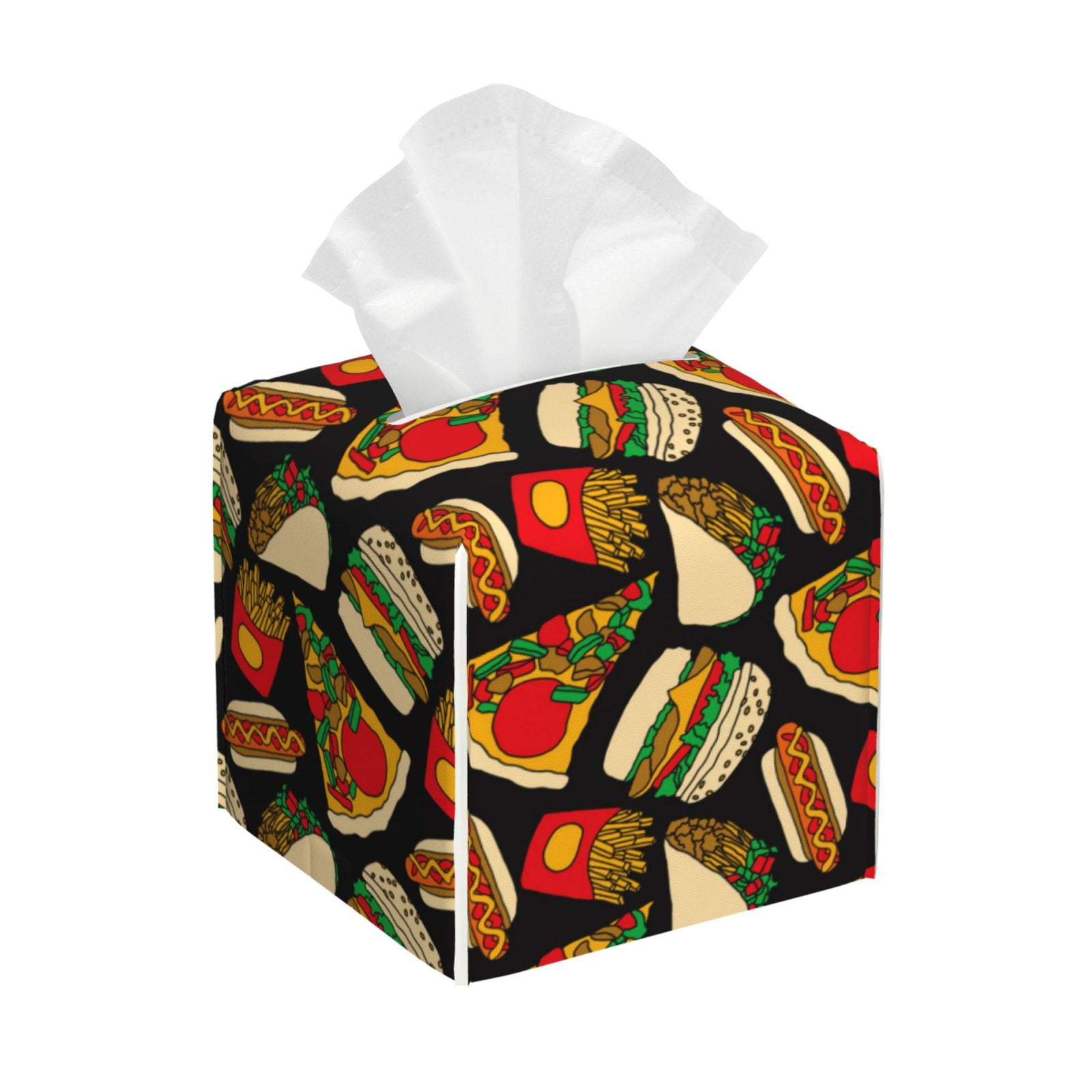 Leather Tissue Box Cover Square - Cute Food French Fries Burger ...