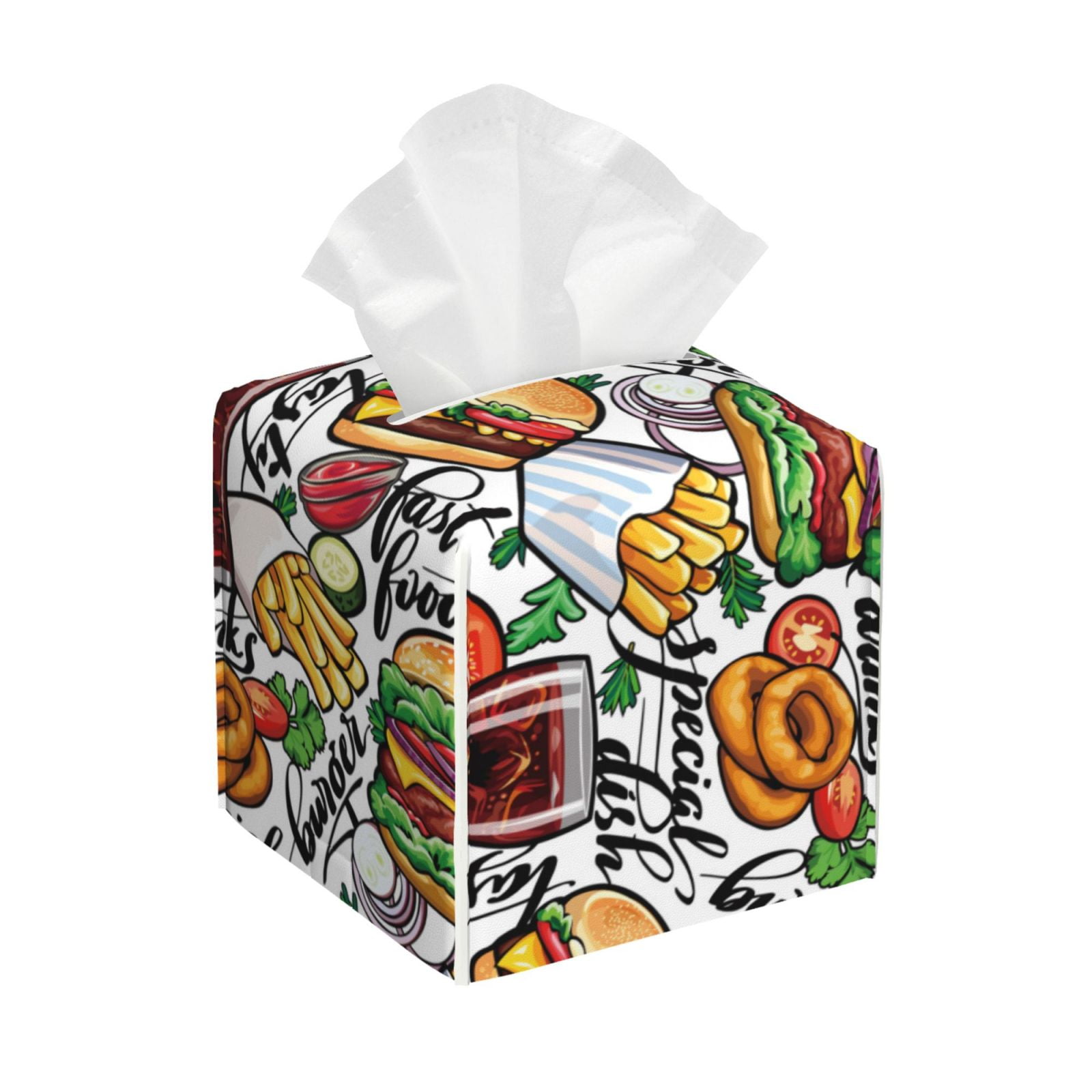 Leather Tissue Box Cover Square - Cute Food Tomato Cucumber Burger ...