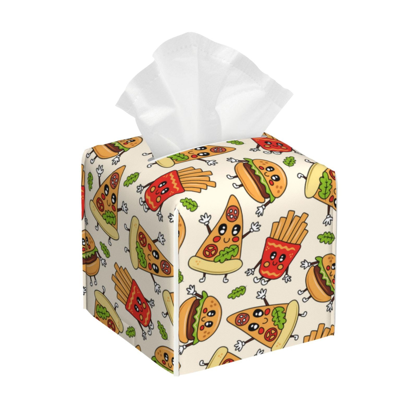 Leather Tissue Box Cover Square - Cute French Fries Burger Waterproof ...