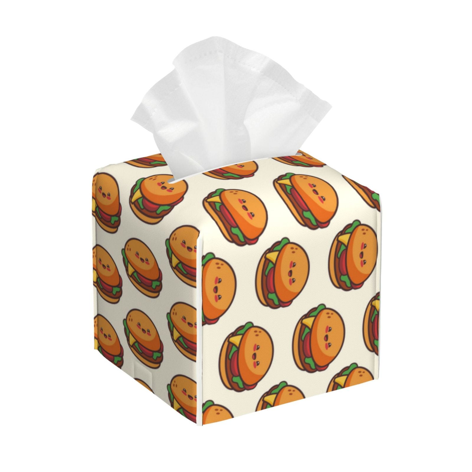 Leather Tissue Box Cover Square - Cute Hamburger Expression Lightweight ...