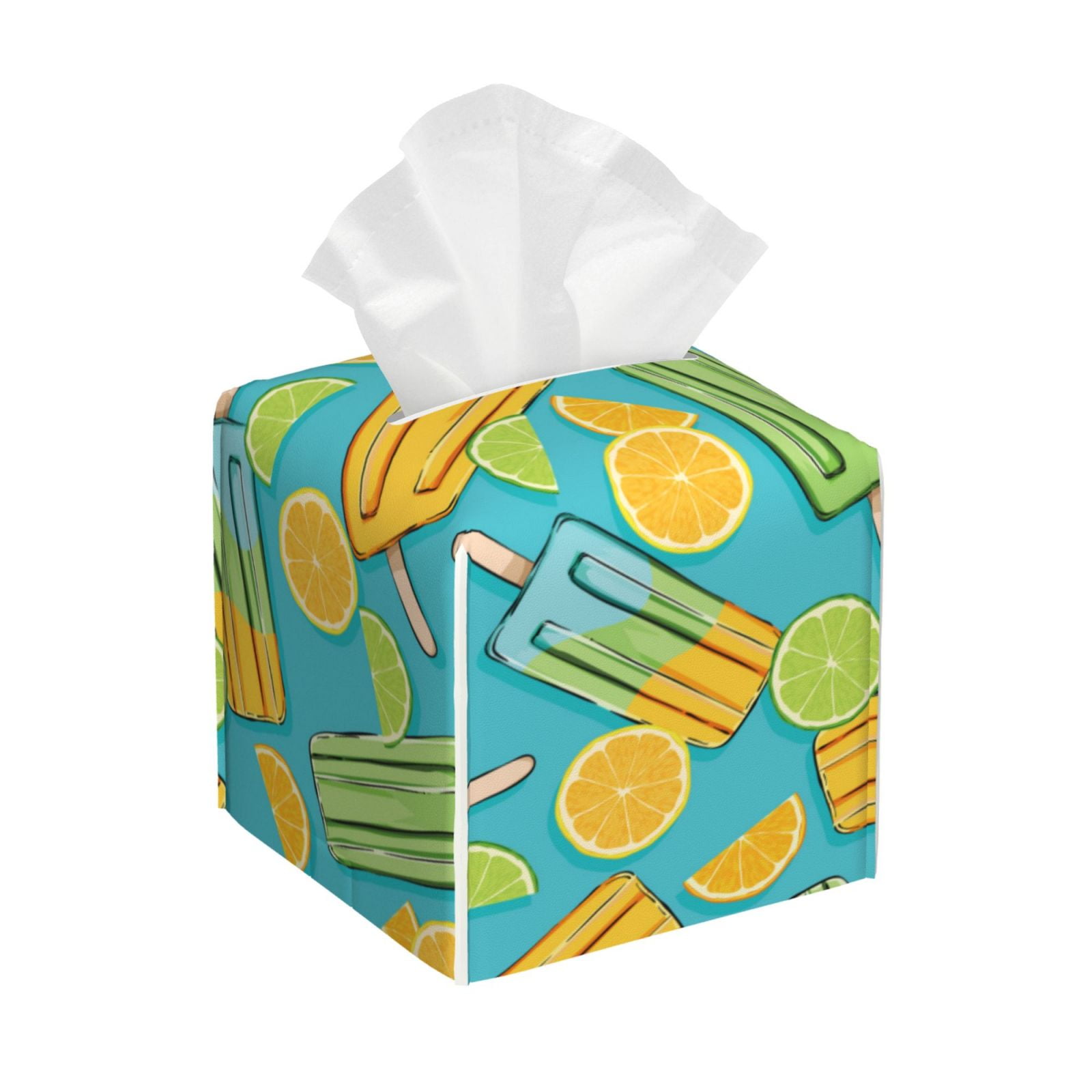 Leather Tissue Box Cover Square - Cute Lemon Ice Cream Waterproof ...