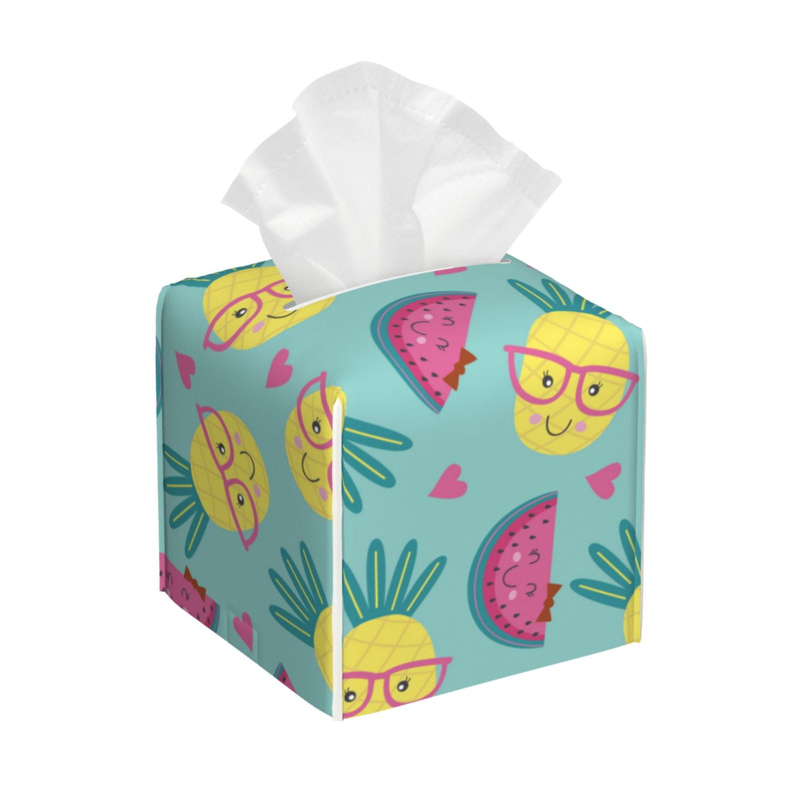 Leather Tissue Box Cover Square - Cute Pineapple Sweet Watermelon ...