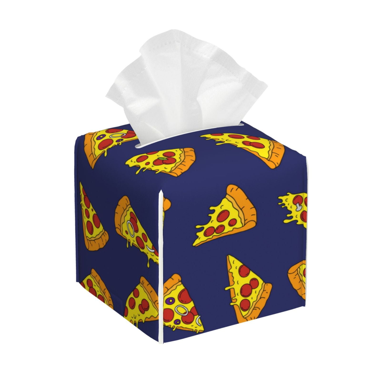 Leather Tissue Box Cover Square - Cute Pizza Sausage Lightweight ...