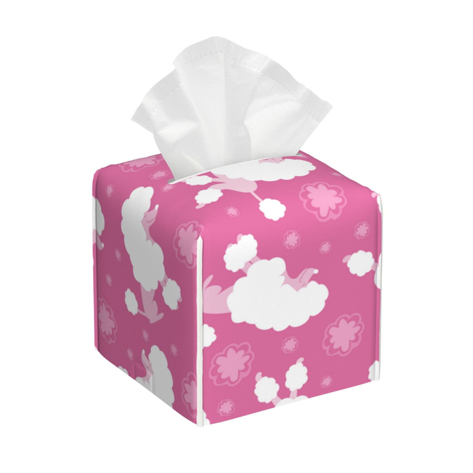 Leather Tissue Box Cover Square - Cute Poodle Dog Pink Lightweight ...