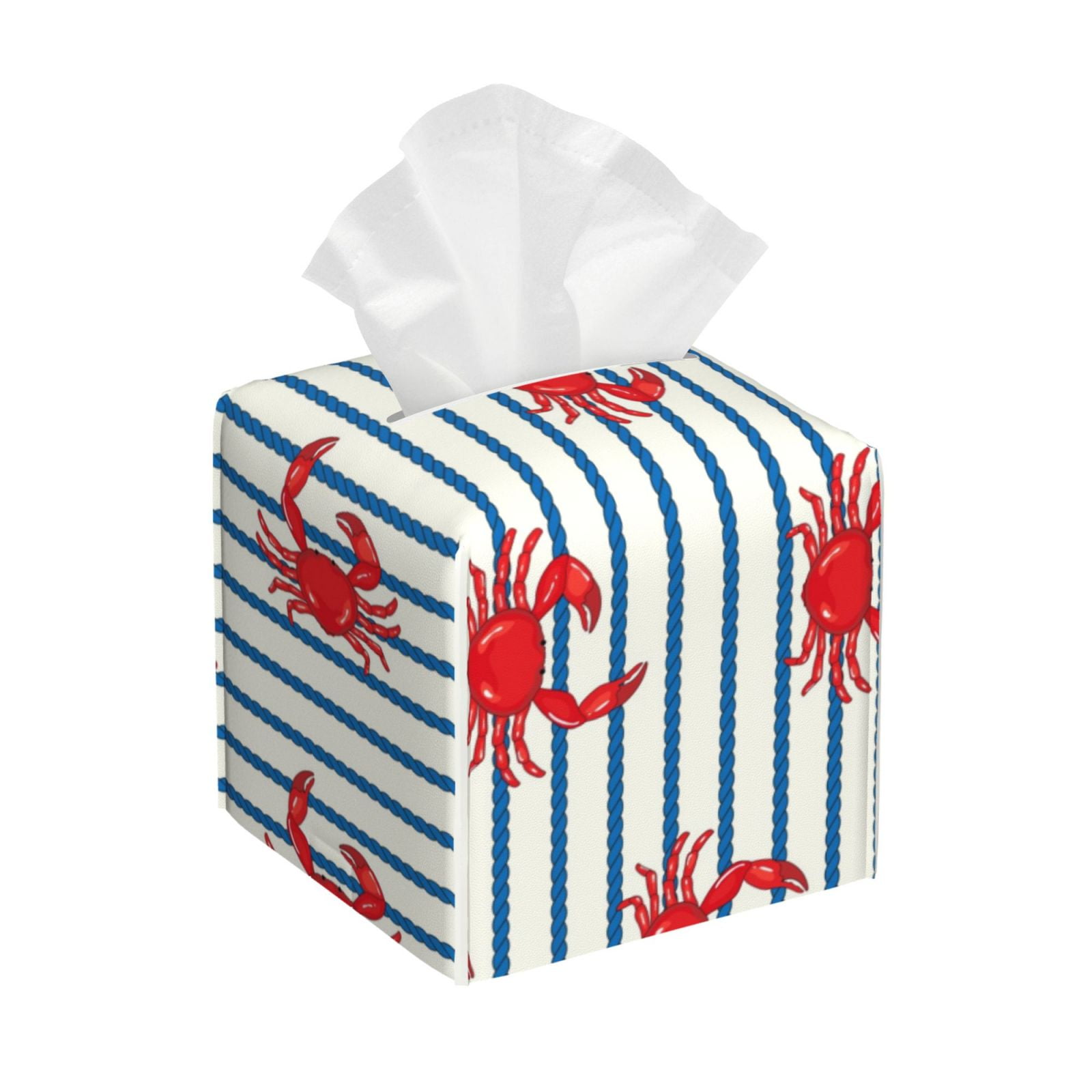 Leather Tissue Box Cover Square - Cute Red Crabs With Nautical ...