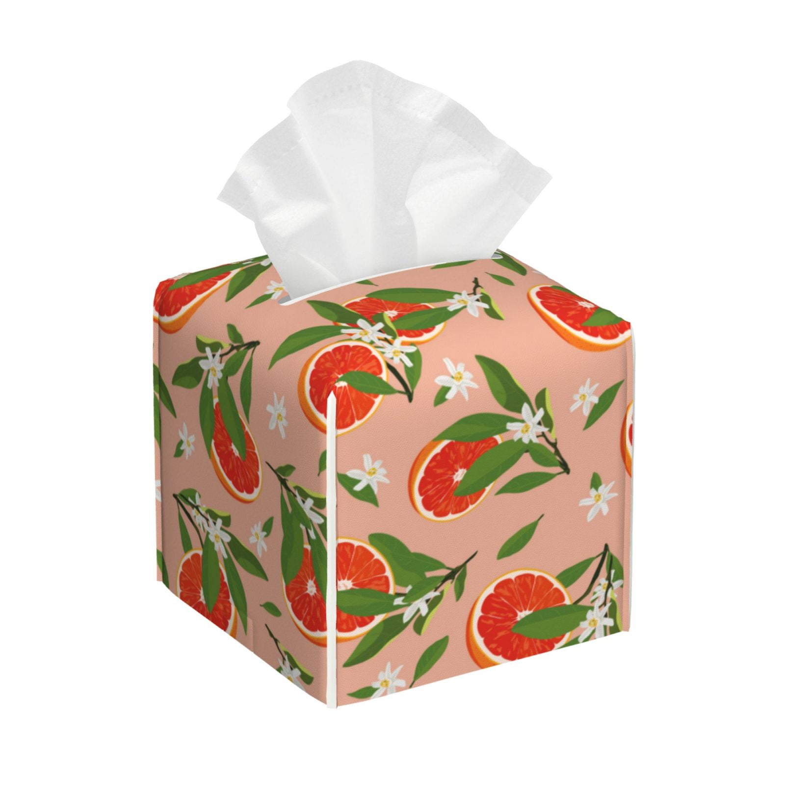 Leather Tissue Box Cover Square - Cute Red Orange Flower Lightweight ...