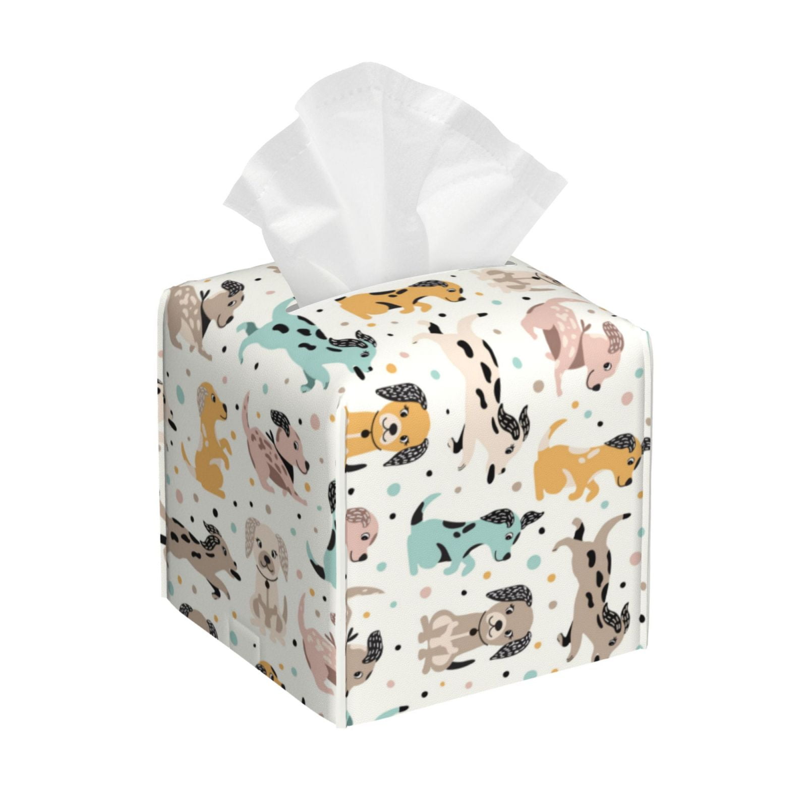 Leather Tissue Box Cover Square - Cute Spotted Dog colorful Lightweight ...