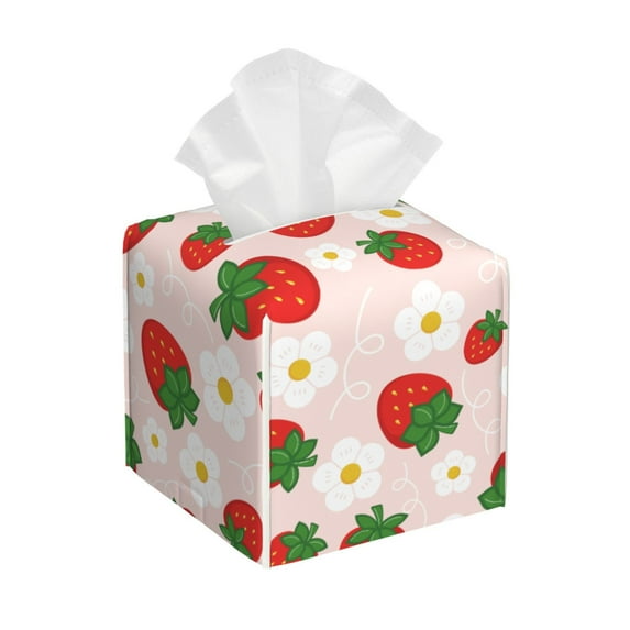 Leather Tissue Box Cover Square - Cute Strawberry Lightweight ...